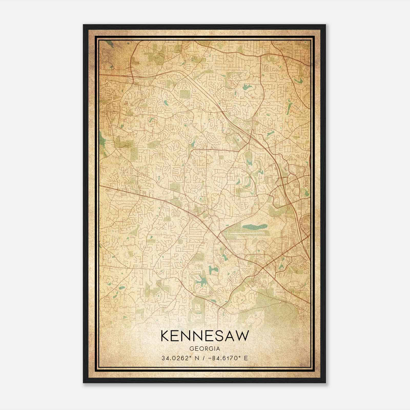 Vintage Kennesaw Georgia Map Poster, Modern Home Decor Wall Art Print ...