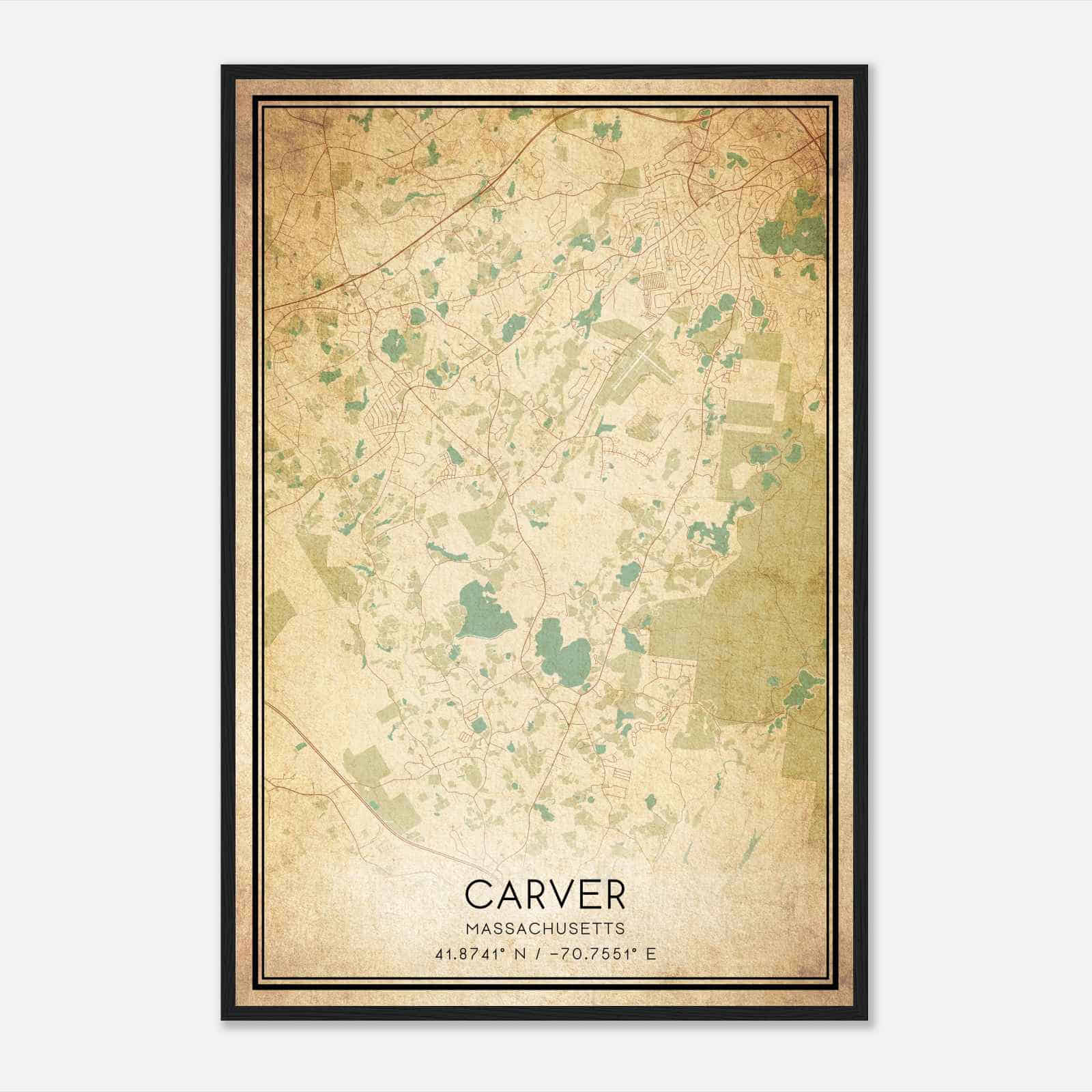 Vintage Carver Massachusetts Map Poster, Modern Home Decor Wall Art ...