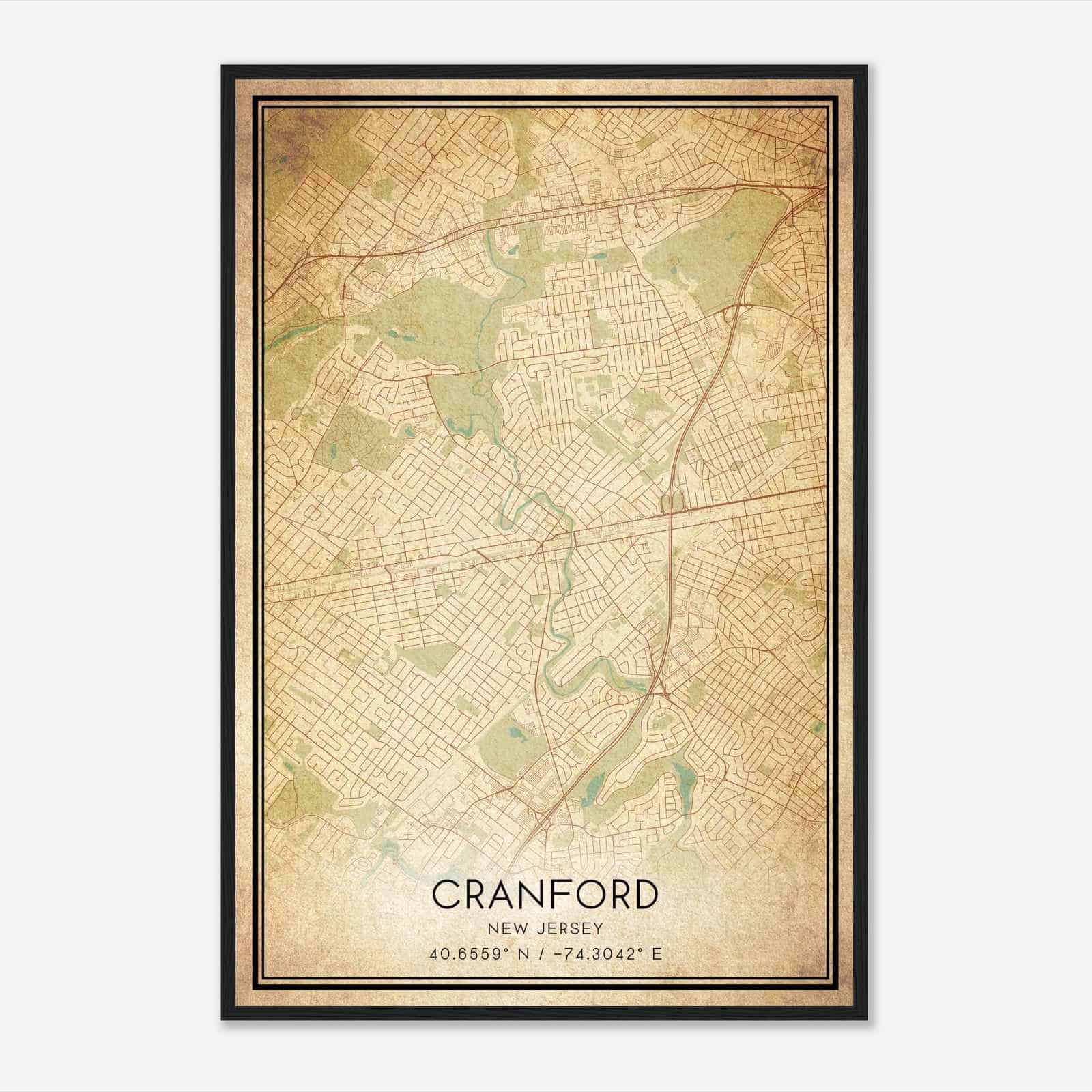 Vintage Cranford New Jersey Map Poster, Modern Home Decor Wall Art ...