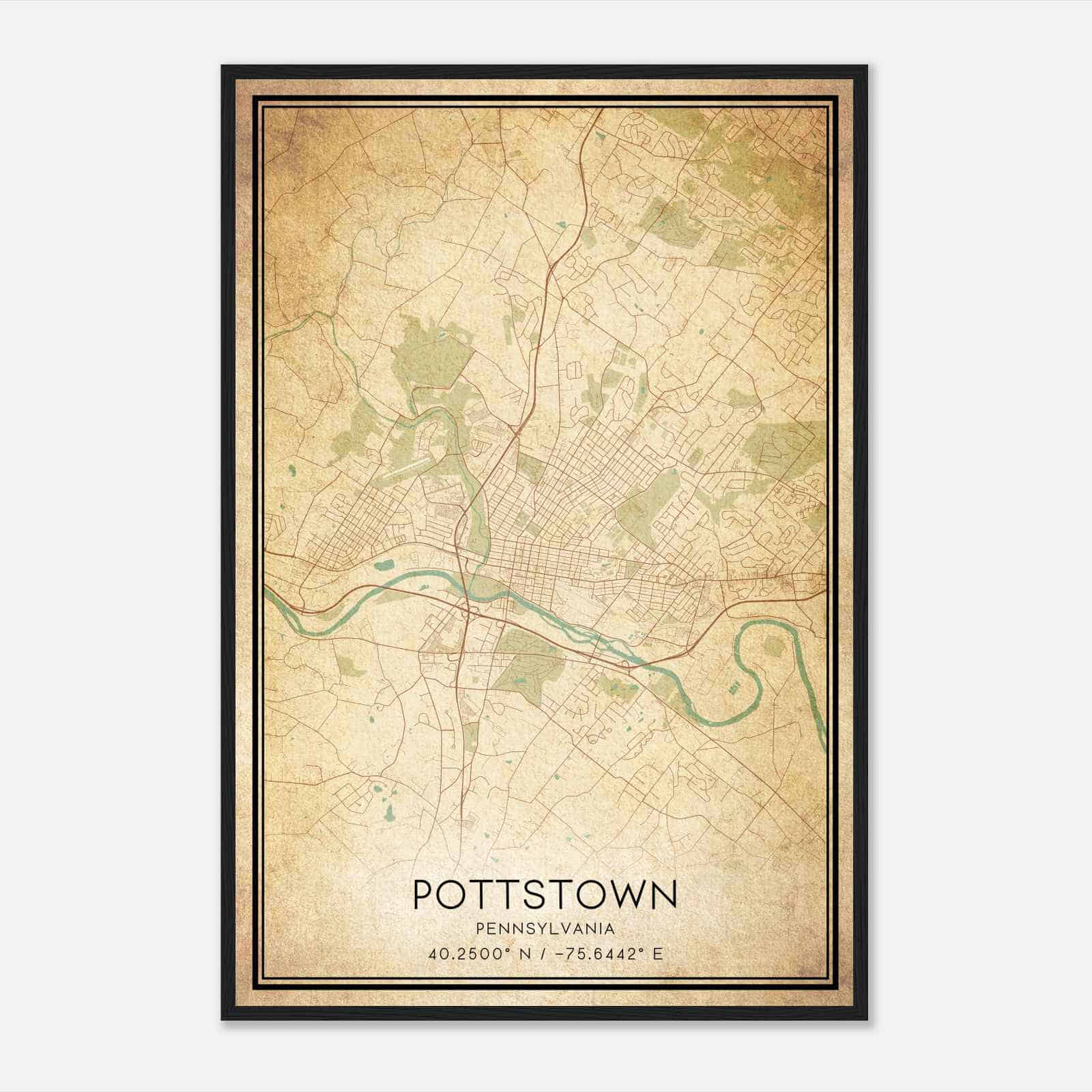 Vintage Pottstown Pennsylvania Map Poster, Modern Home Decor Wall Art ...
