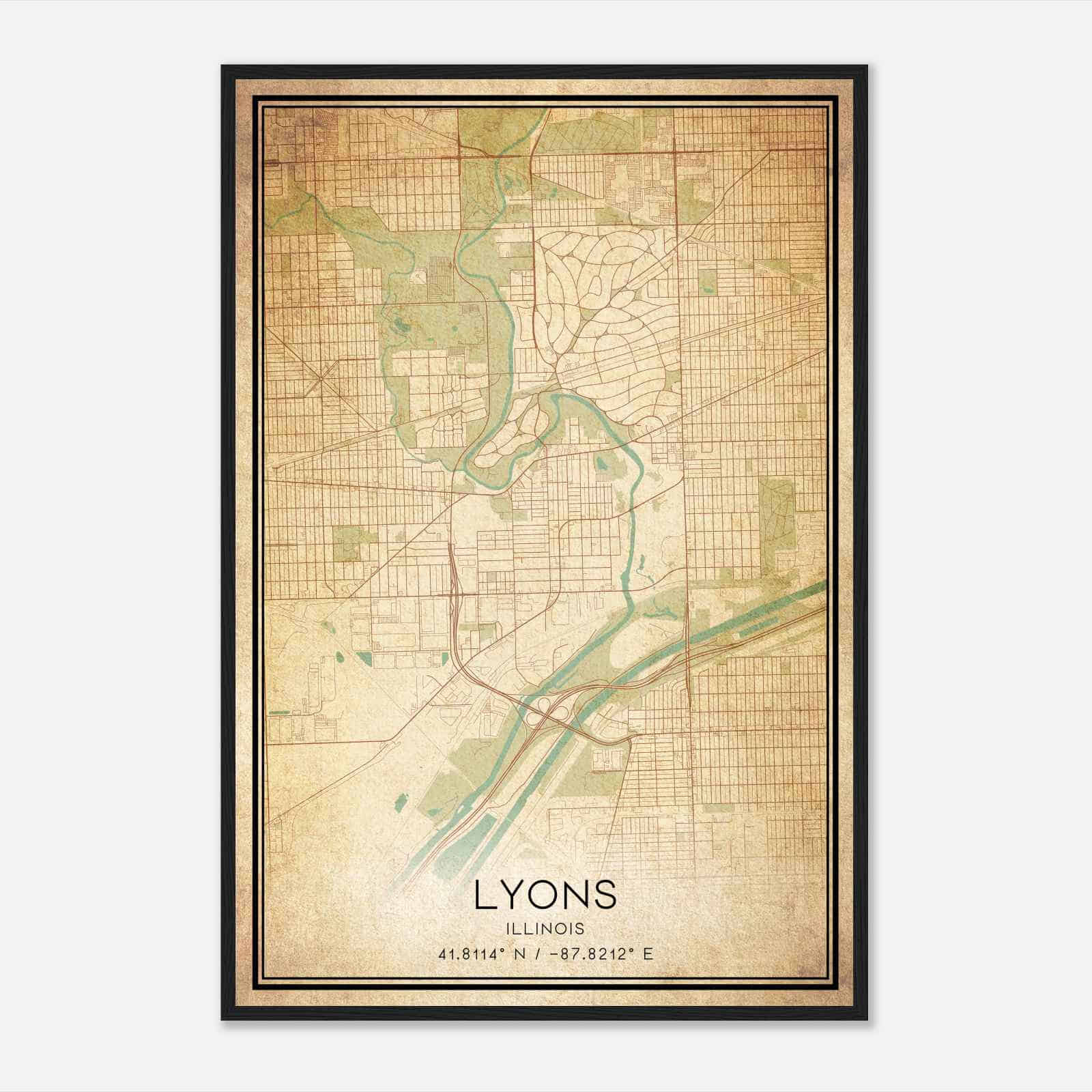 Vintage Lyons Illinois Map Poster, Modern Home Decor Wall Art Print ...