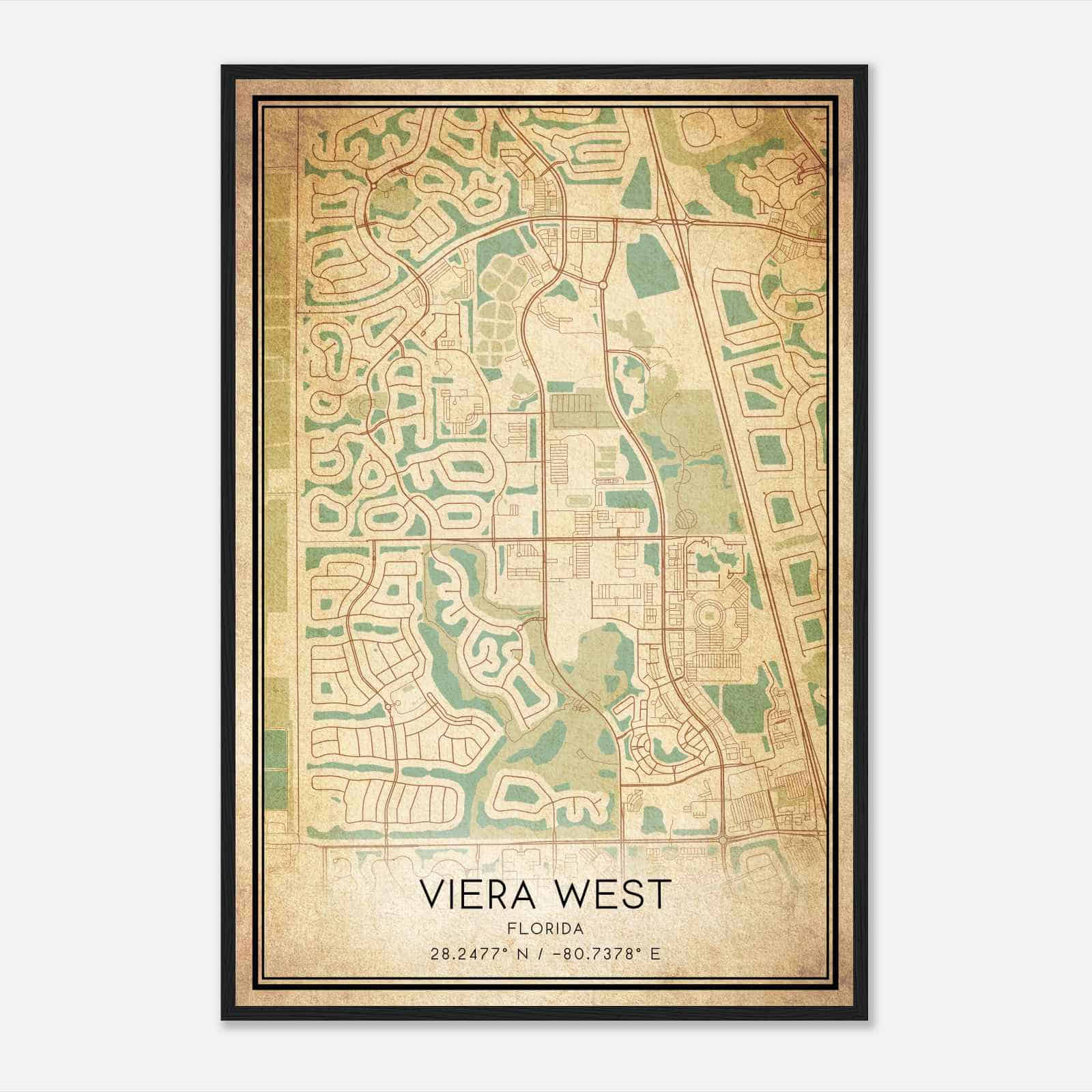 Vintage Viera West Florida Map Poster, Modern Home Decor Wall Art Print ...