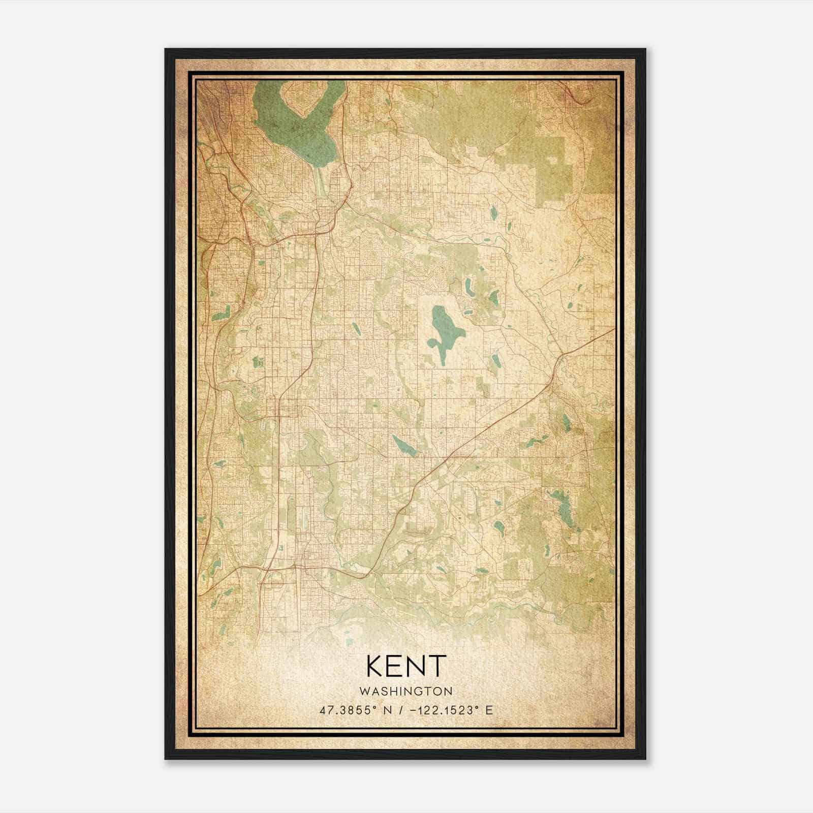 Vintage Kent Washington Map Poster, Modern Home Decor Wall Art Print ...