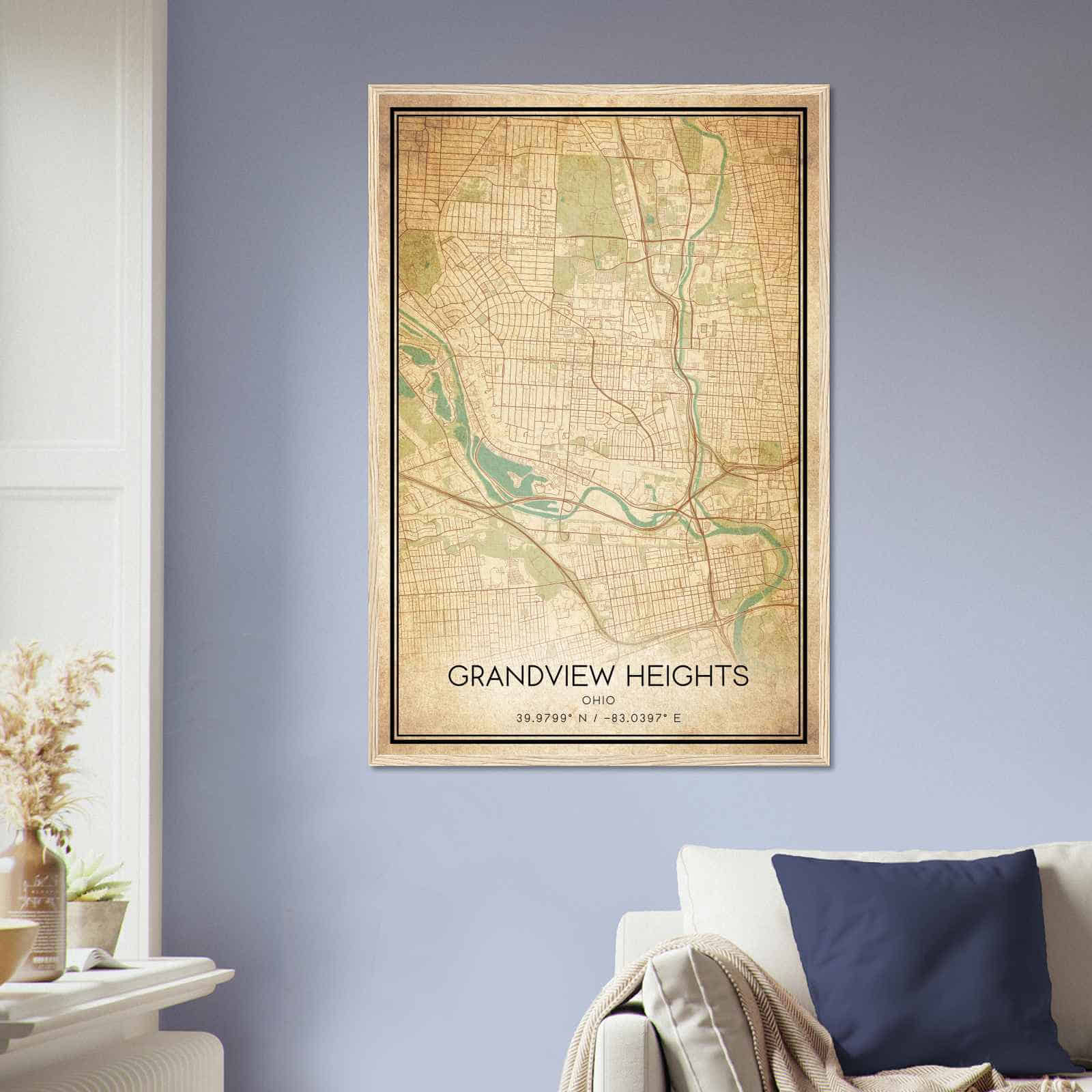 Vintage Grandview Heights Ohio Map Poster, Modern Home Decor Wall Art ...
