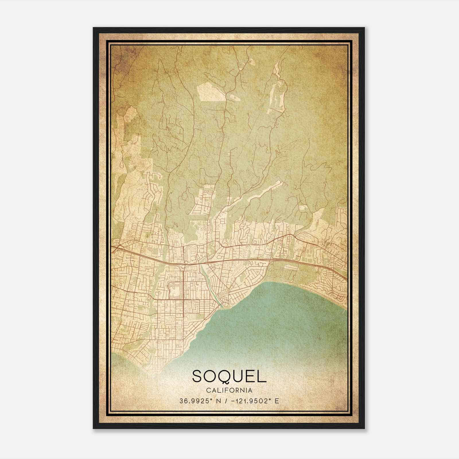 Vintage Soquel California Map Poster, Modern Home Decor Wall Art Print ...