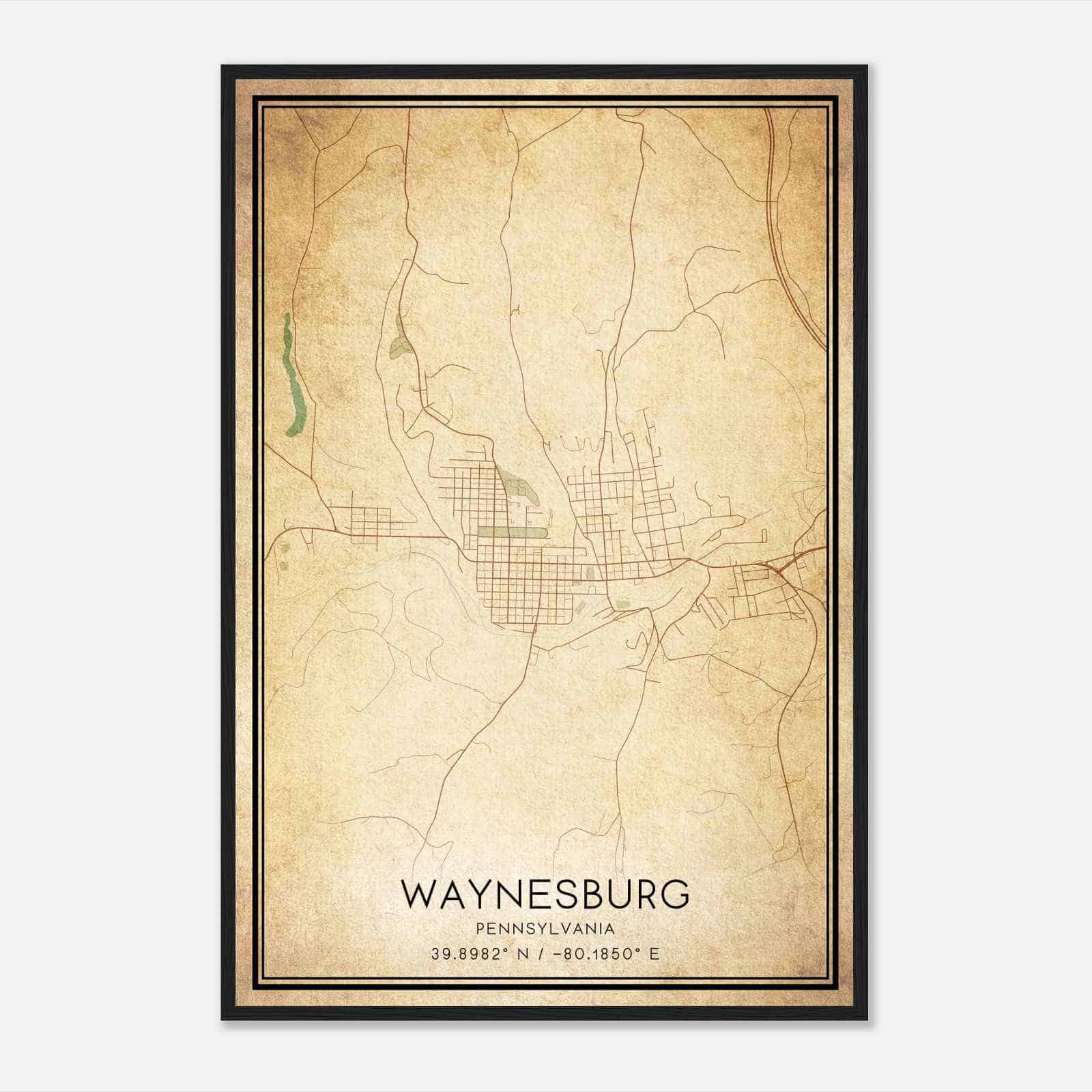 Vintage Waynesburg Pennsylvania Map Poster, Modern Home Decor Wall Art ...