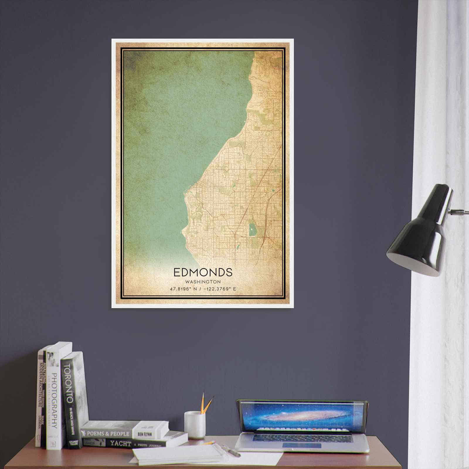 Vintage Edmonds Washington Map Poster, Modern Home Decor Wall Art Print ...