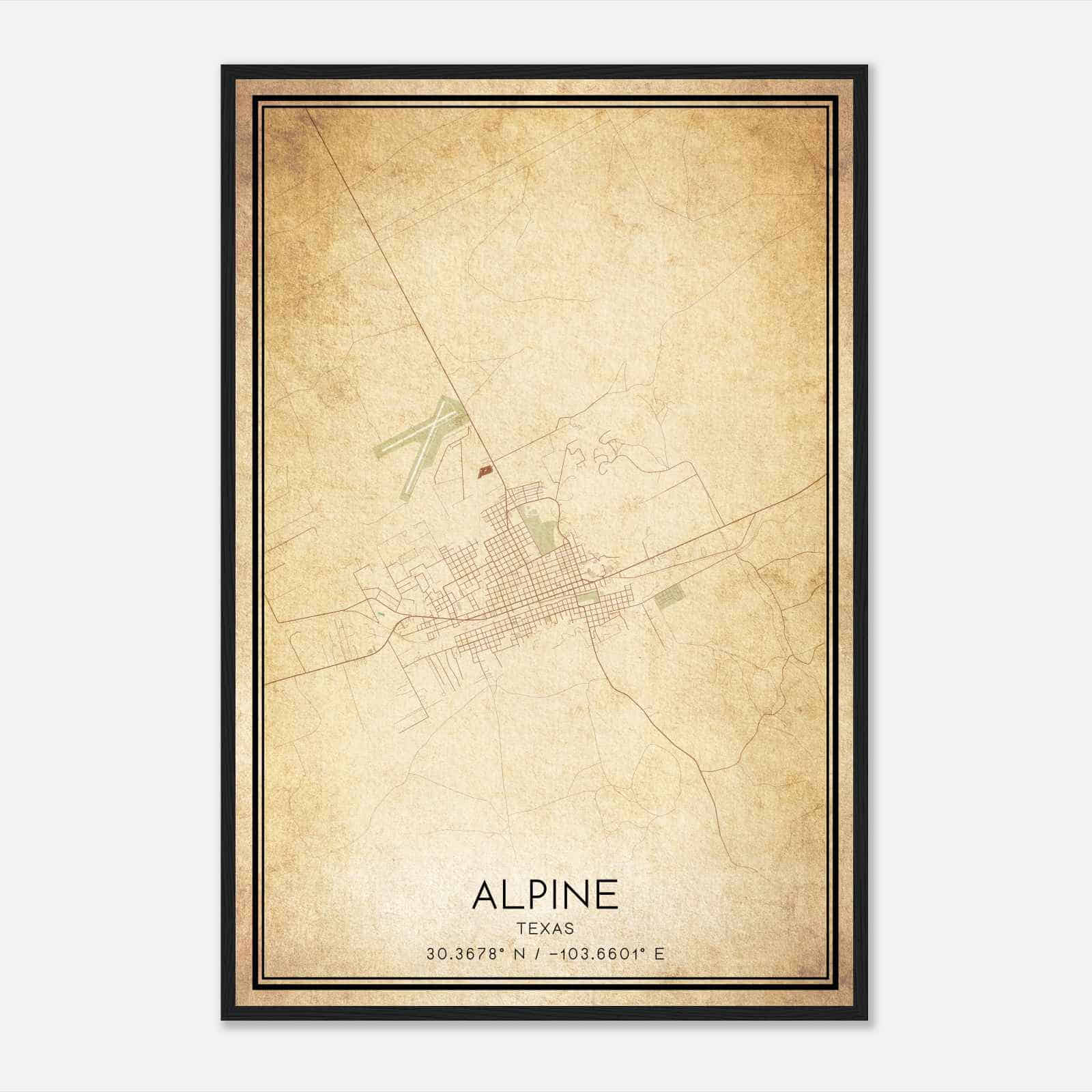 Vintage Alpine Texas Map Poster, Modern Home Decor Wall Art Print ...