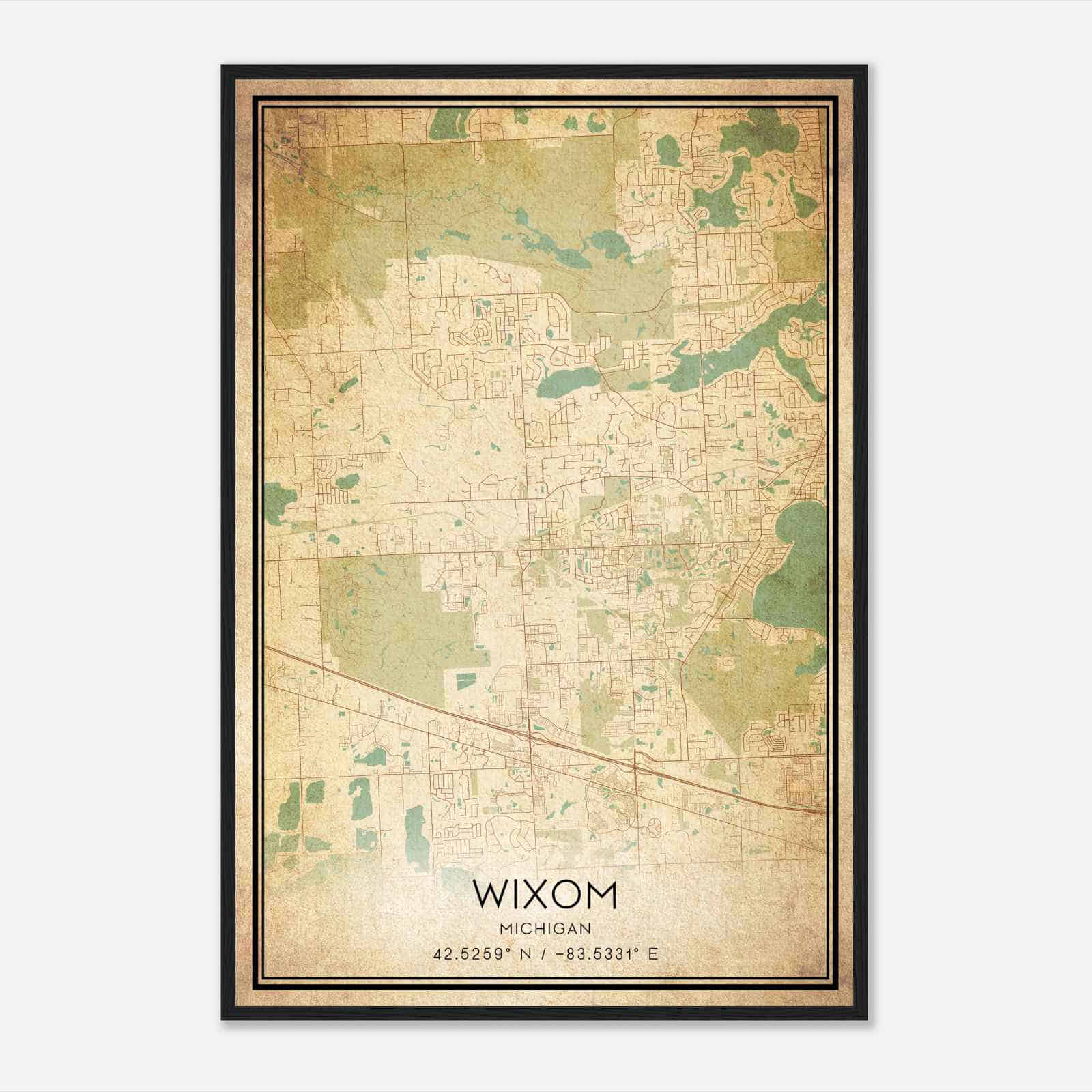 Vintage Wixom Michigan Map Poster, Modern Home Decor Wall Art Print ...