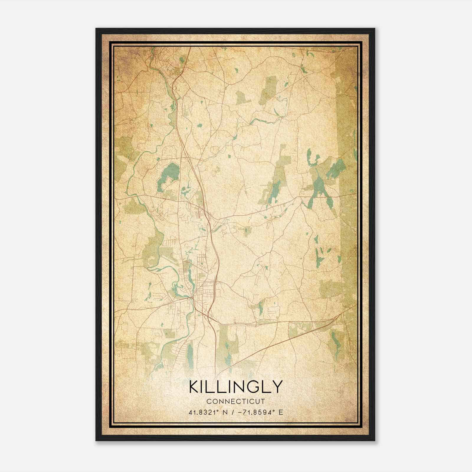 Vintage Killingly Connecticut Map Poster, Modern Home Decor Wall Art ...