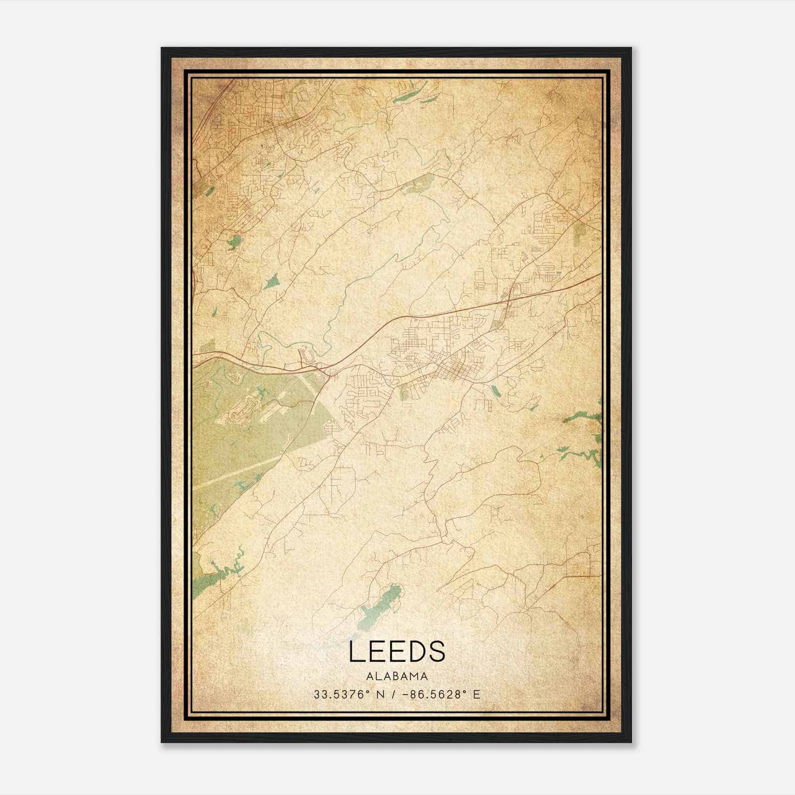 Vintage Leeds Alabama Map Poster, Modern Home Decor Wall Art Print ...