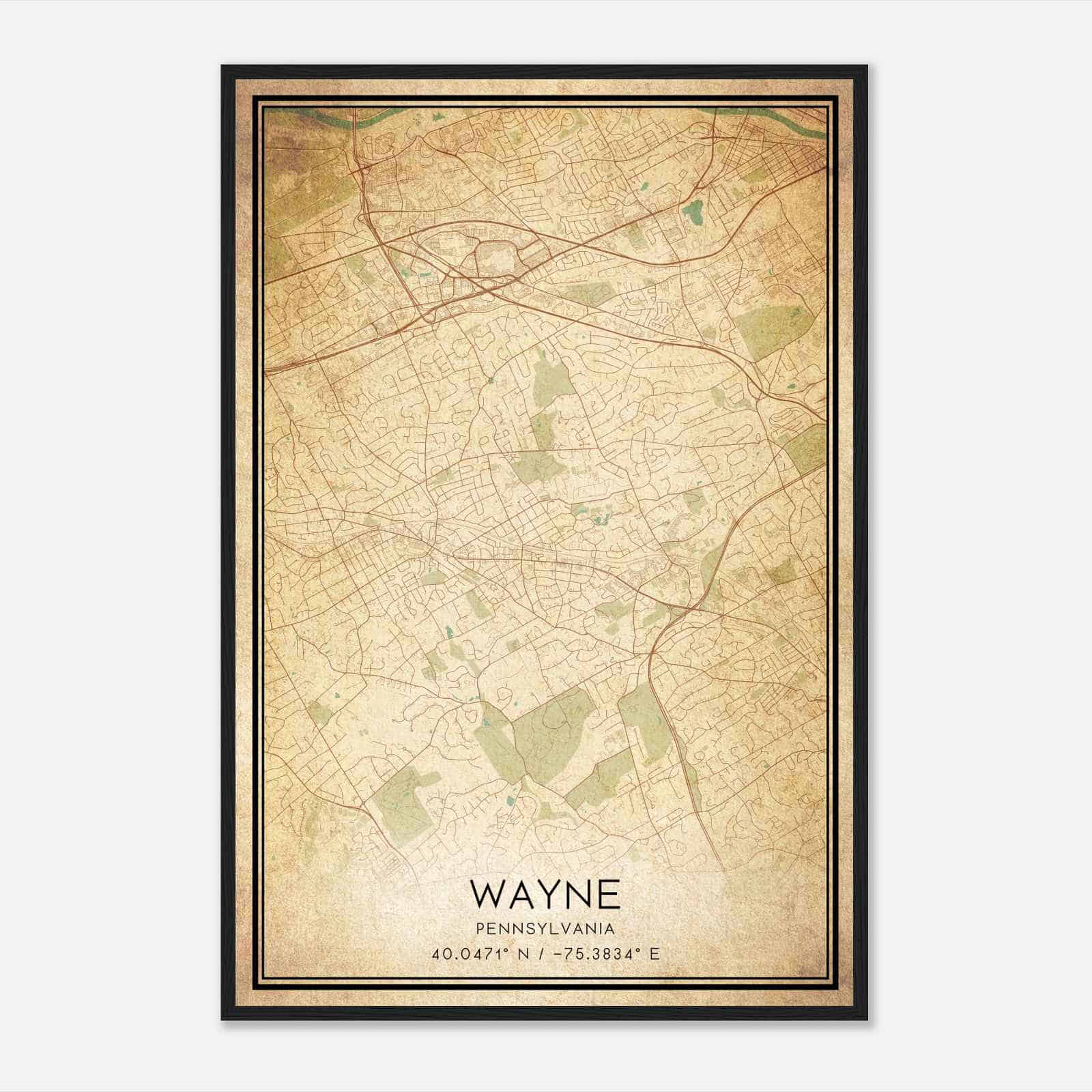 Vintage Wayne Pennsylvania Map Poster, Modern Home Decor Wall Art Print ...