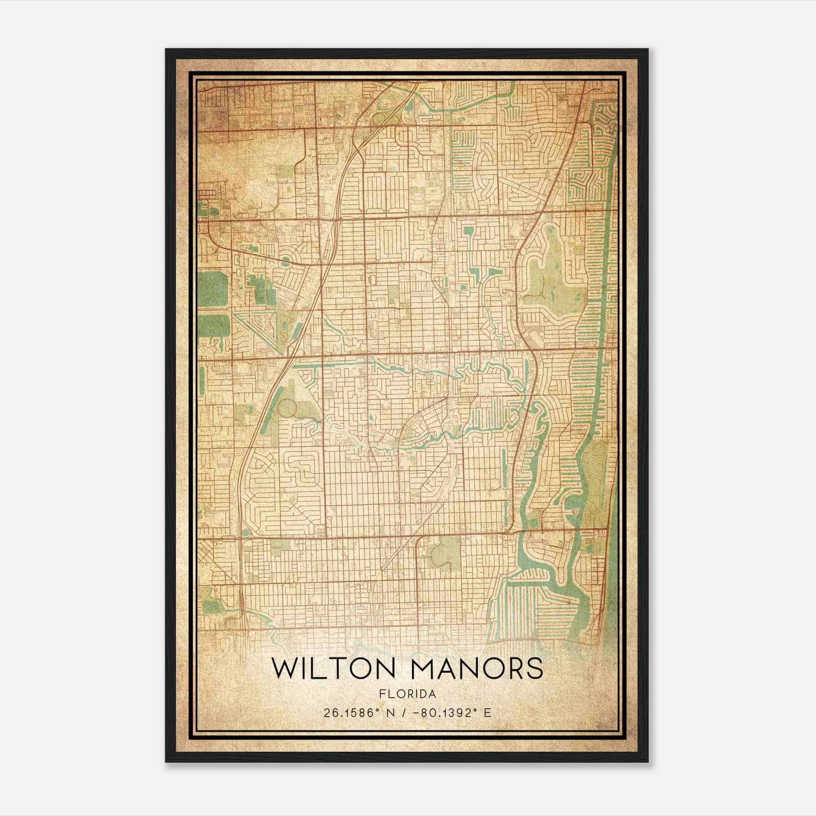 Vintage Wilton Manors Florida Map Poster, Modern Home Decor Wall Art ...