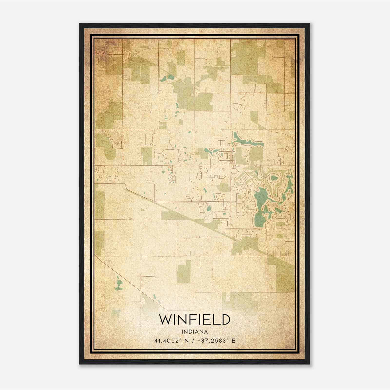 Vintage Winfield Indiana Map Poster, Modern Home Decor Wall Art Print ...