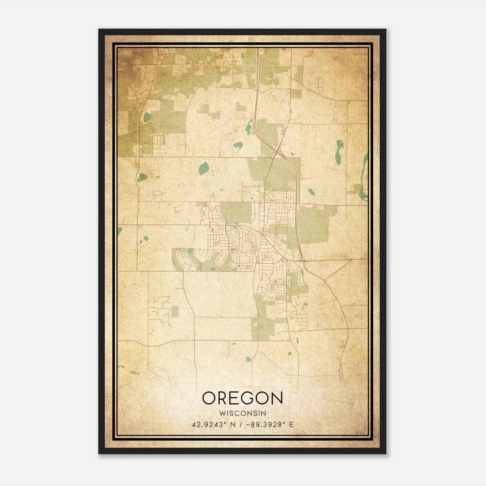 Vintage Oregon Wisconsin Map Poster, Modern Home Decor Wall Art Print ...