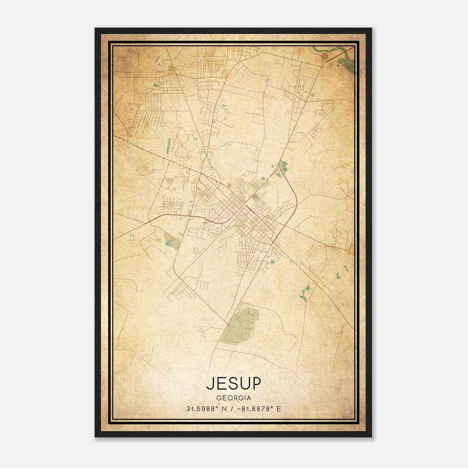 Vintage Jesup Georgia Map Poster, Modern Home Decor Wall Art Print ...
