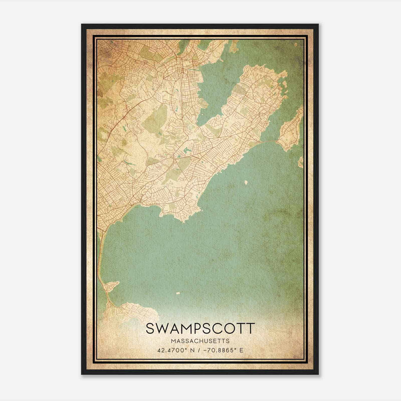 Vintage Swampscott Massachusetts Map Poster, Modern Home Decor Wall Art Print - Custom Maps ...