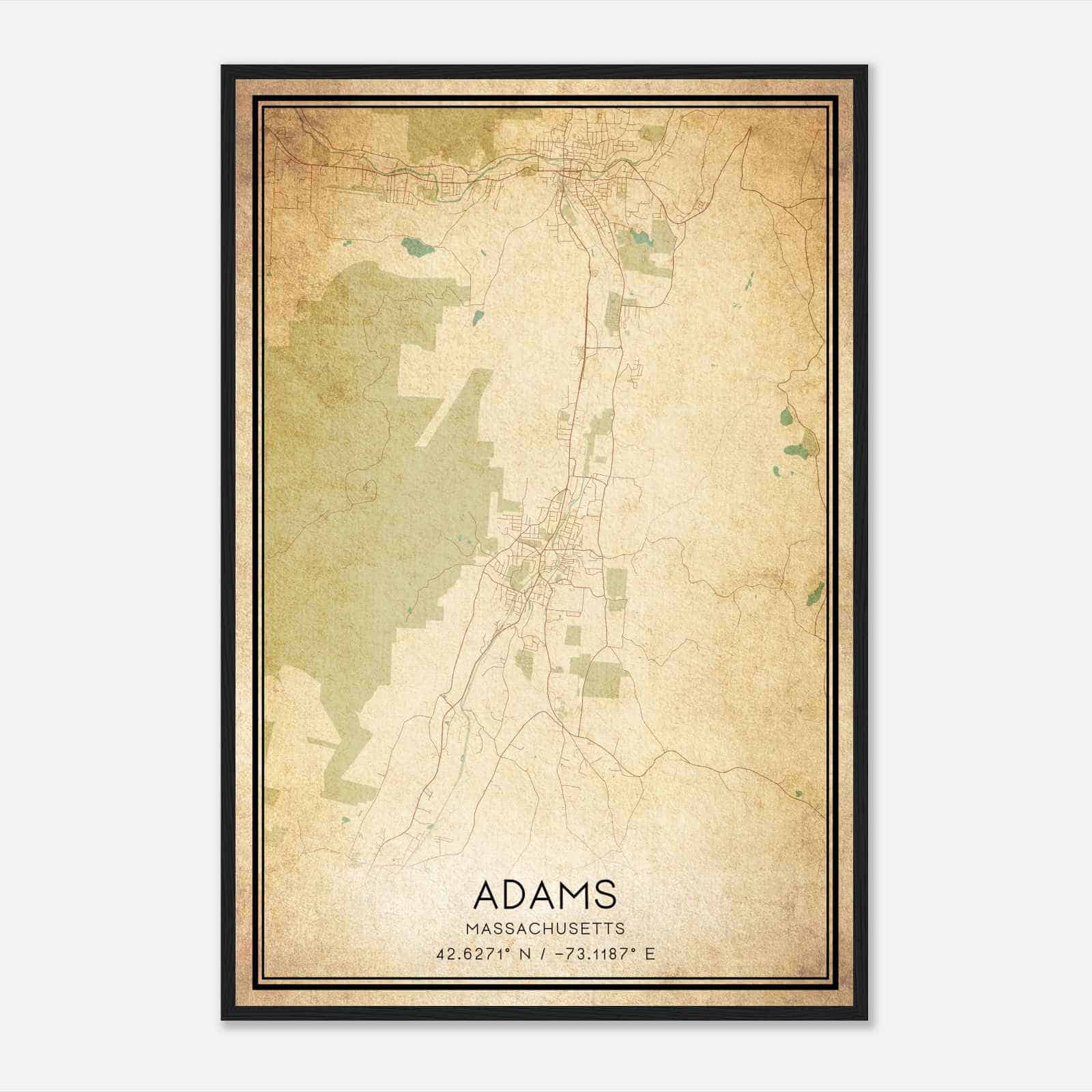 Vintage Adams Massachusetts Map Poster, Modern Home Decor Wall Art ...
