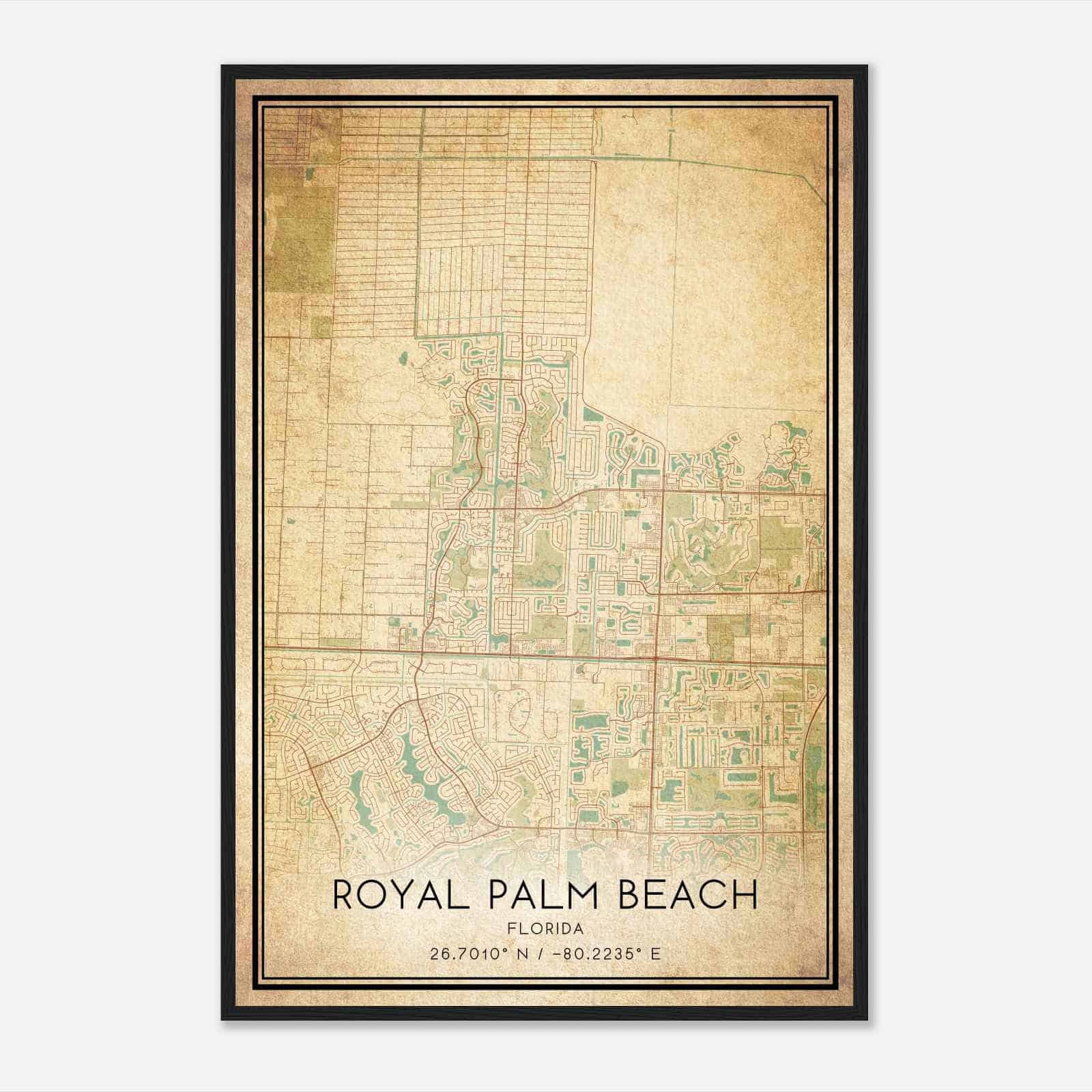 Vintage Royal Palm Beach Florida Map Poster, Modern Home Decor Wall Art Print - Custom Maps ...