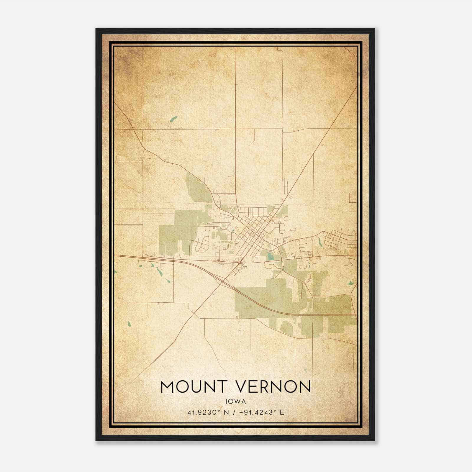 Vintage Mount Vernon Iowa Map Poster, Modern Home Decor Wall Art Print ...