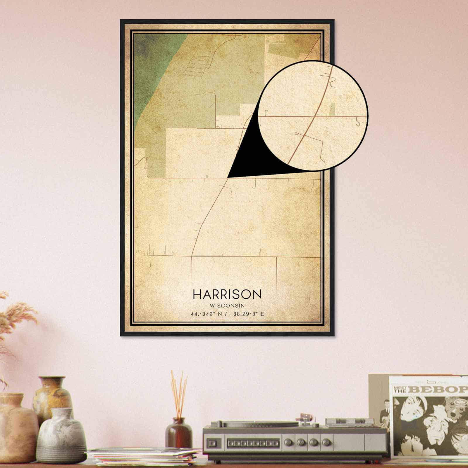 Vintage Harrison Wisconsin Map Poster, Modern Home Decor Wall Art Print ...