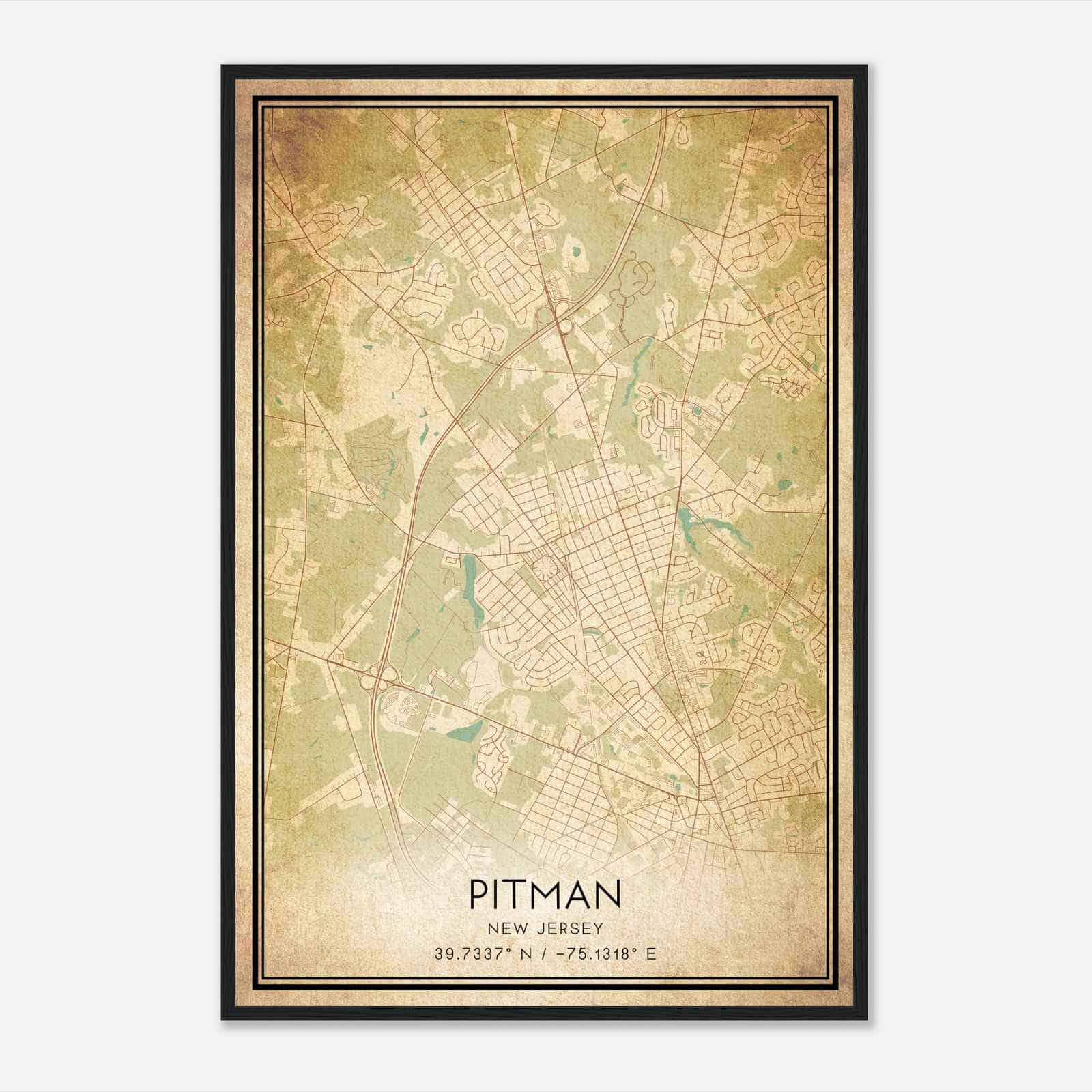 Vintage Pitman New Jersey Map Poster, Modern Home Decor Wall Art Print ...