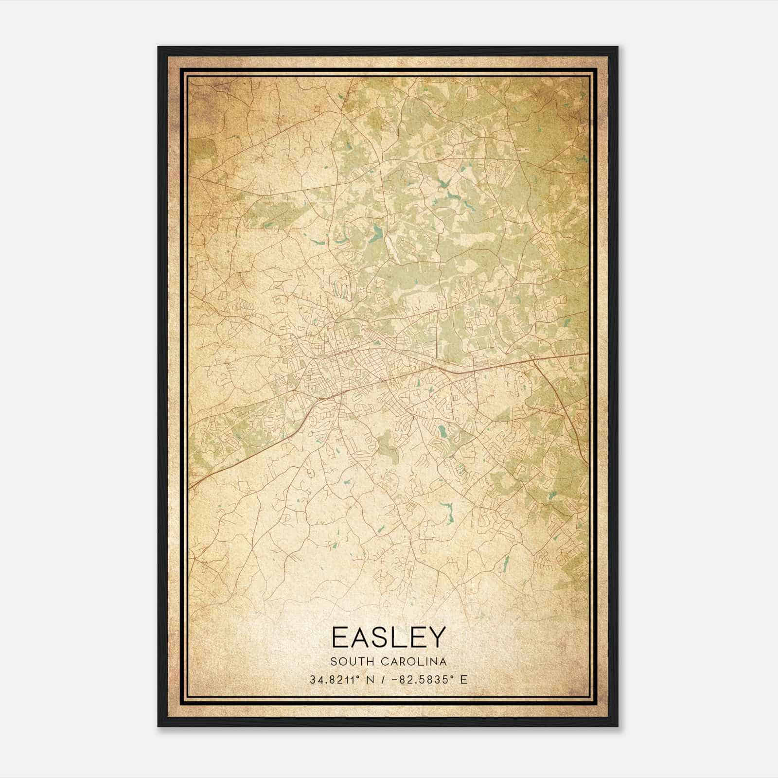 Vintage Easley South Carolina Map Poster, Modern Home Decor Wall Art ...