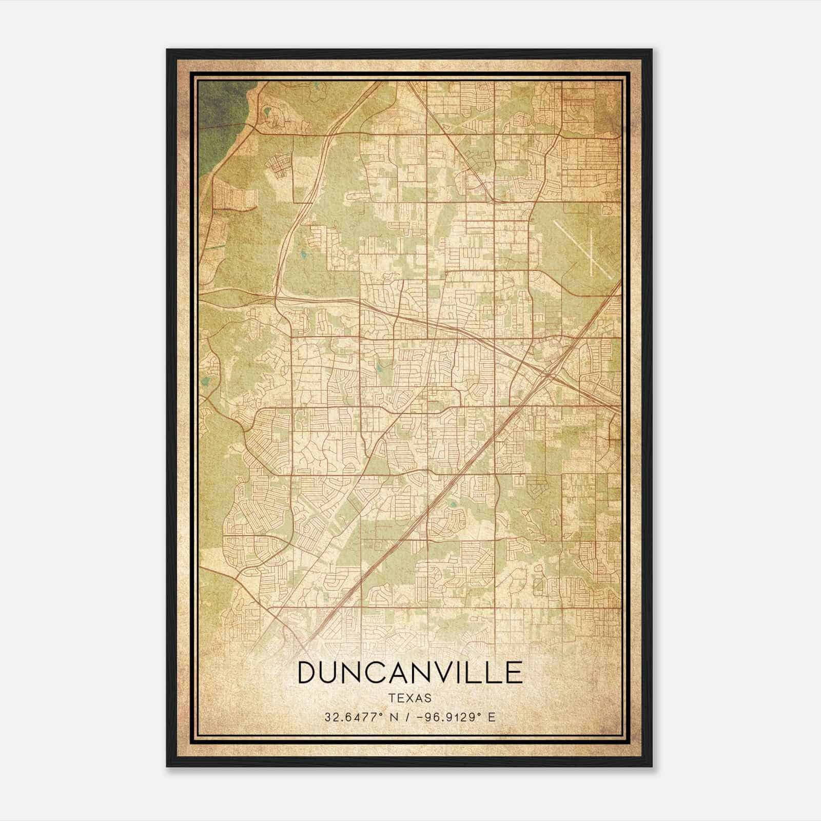 Vintage Duncanville Texas Map Poster, Modern Home Decor Wall Art Print ...