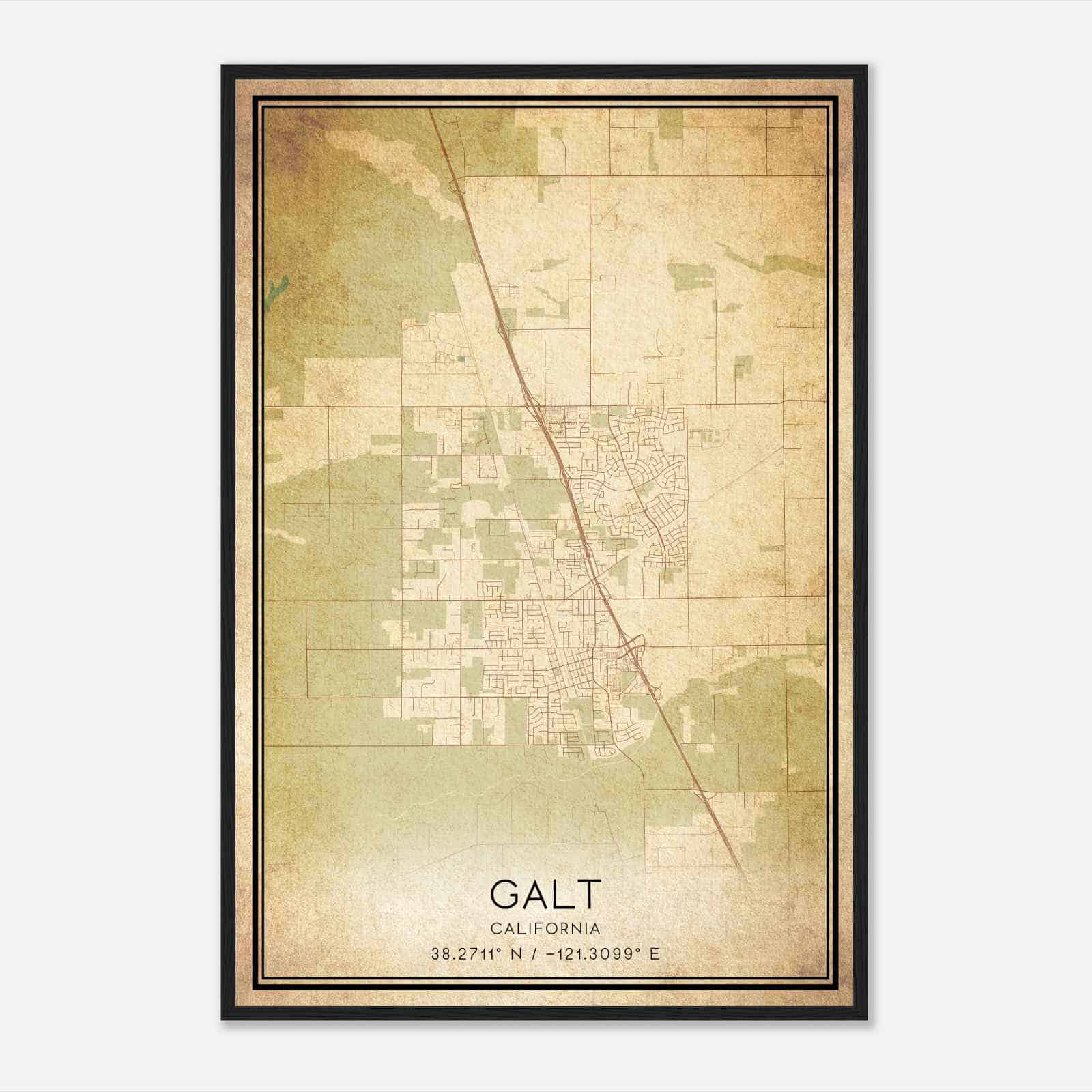 Vintage Galt California Map Poster, Modern Home Decor Wall Art Print ...