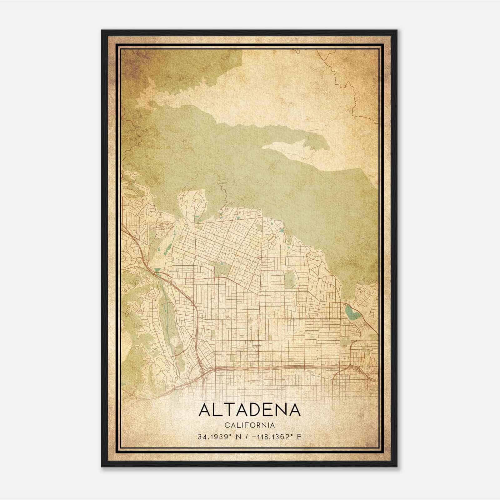 Vintage Altadena California Map Poster, Modern Home Decor Wall Art ...