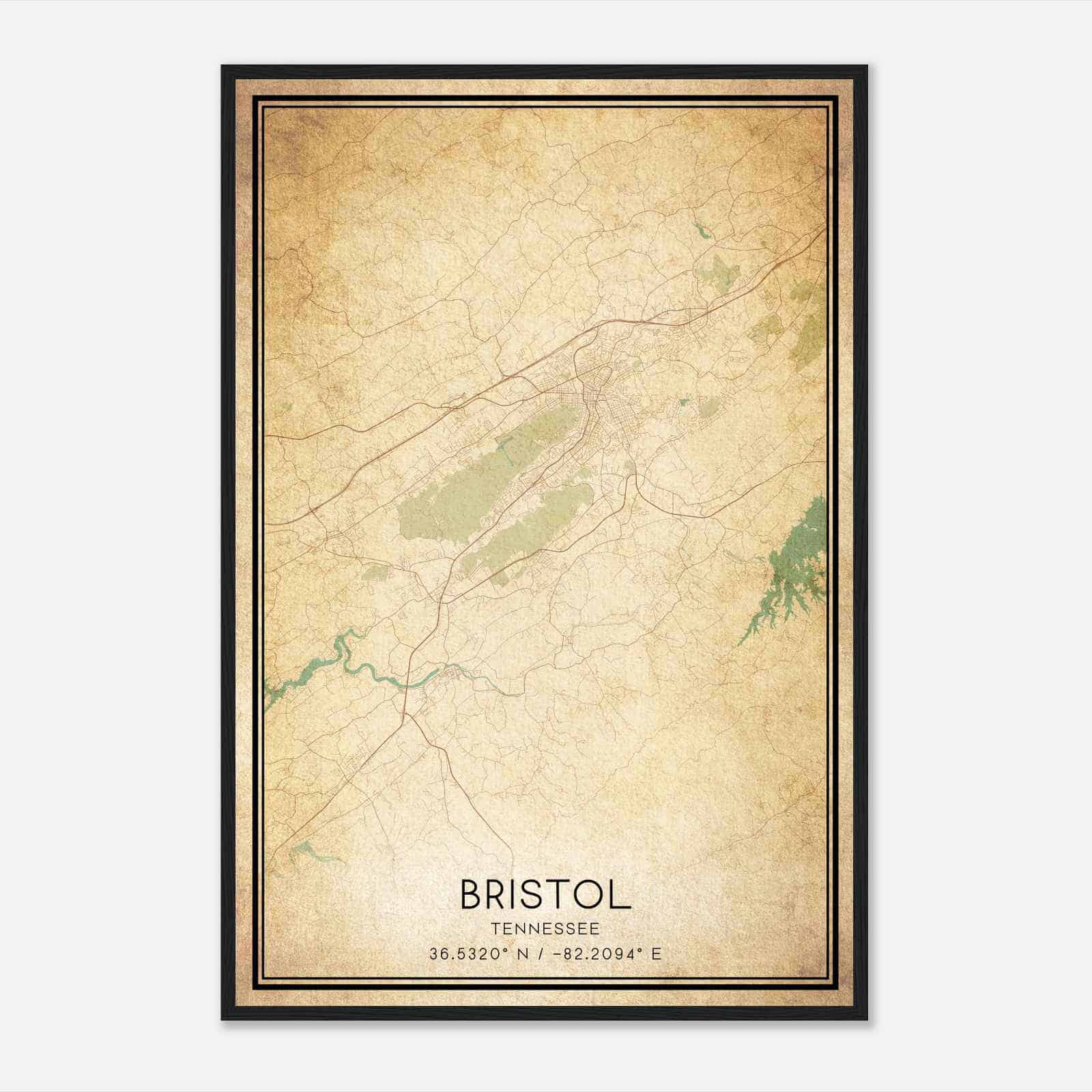 Vintage Bristol Tennessee Map Poster, Modern Home Decor Wall Art Print ...