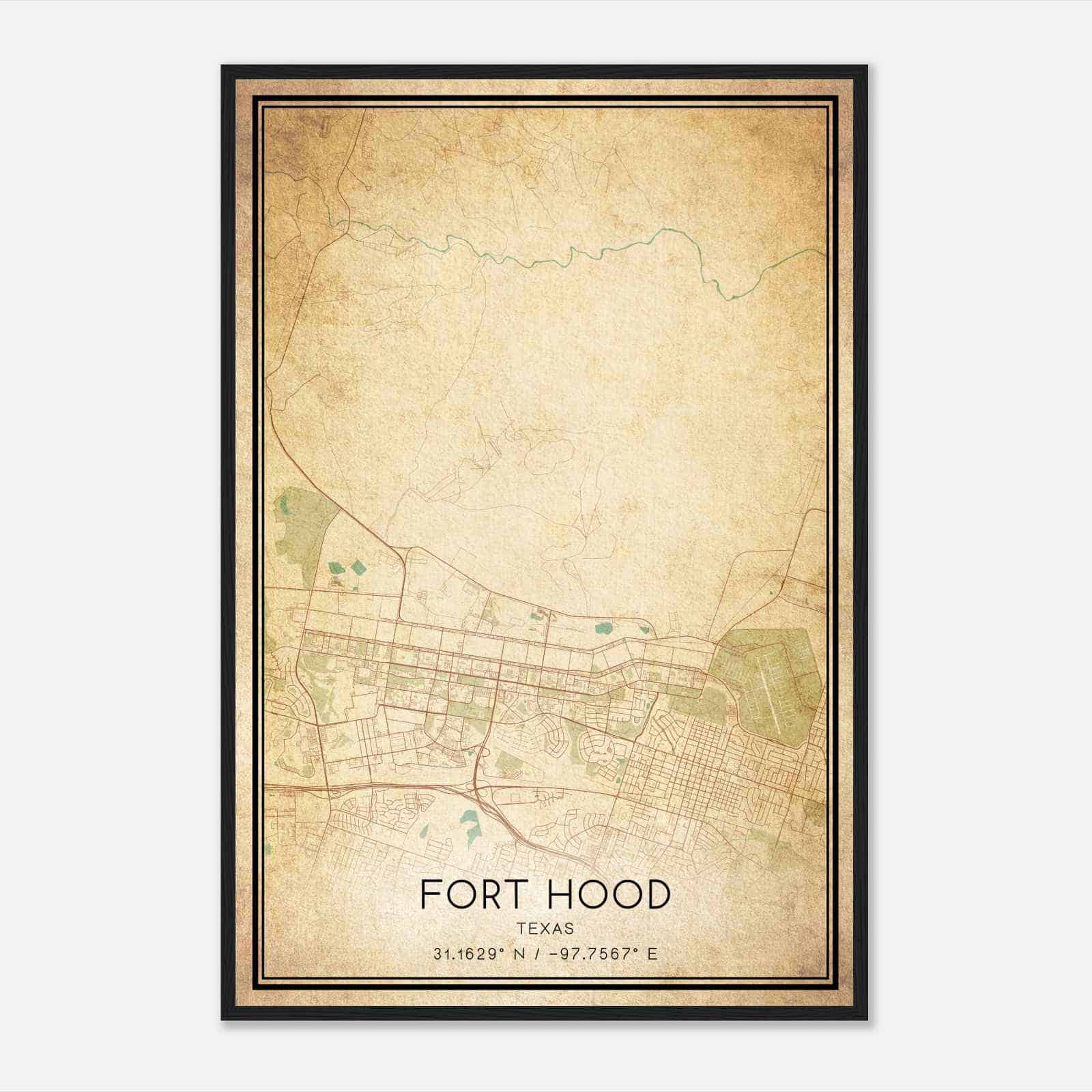 Vintage Fort Hood Texas Map Poster, Modern Home Decor Wall Art Print ...
