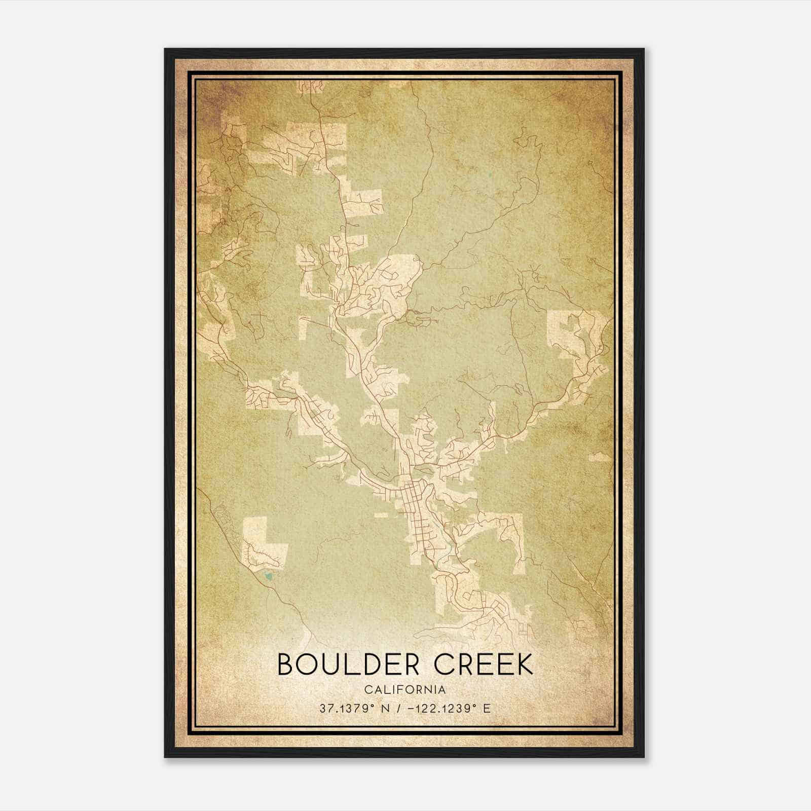 Vintage Boulder Creek California Map Poster, Modern Home Decor Wall Art ...