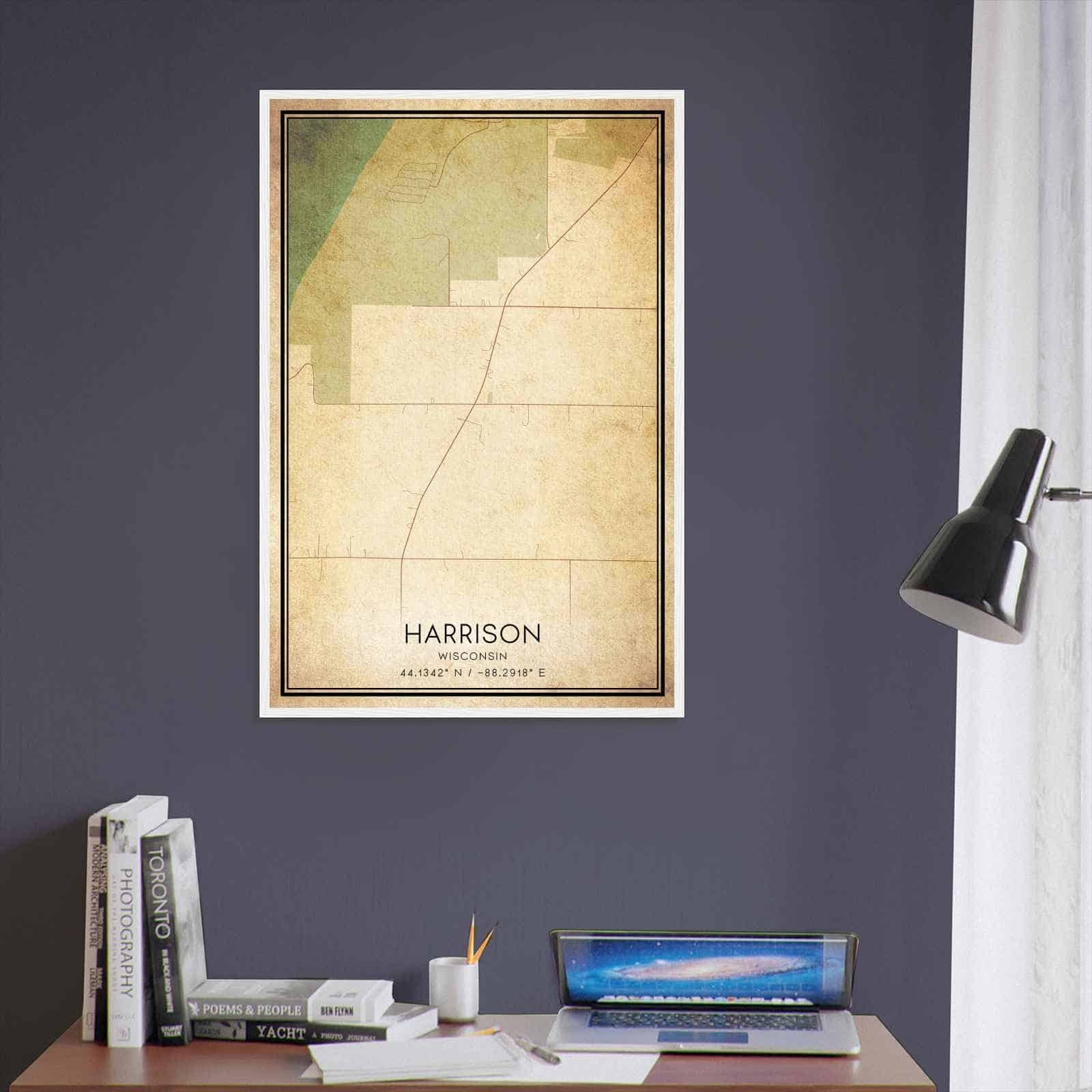 Vintage Harrison Wisconsin Map Poster, Modern Home Decor Wall Art Print ...