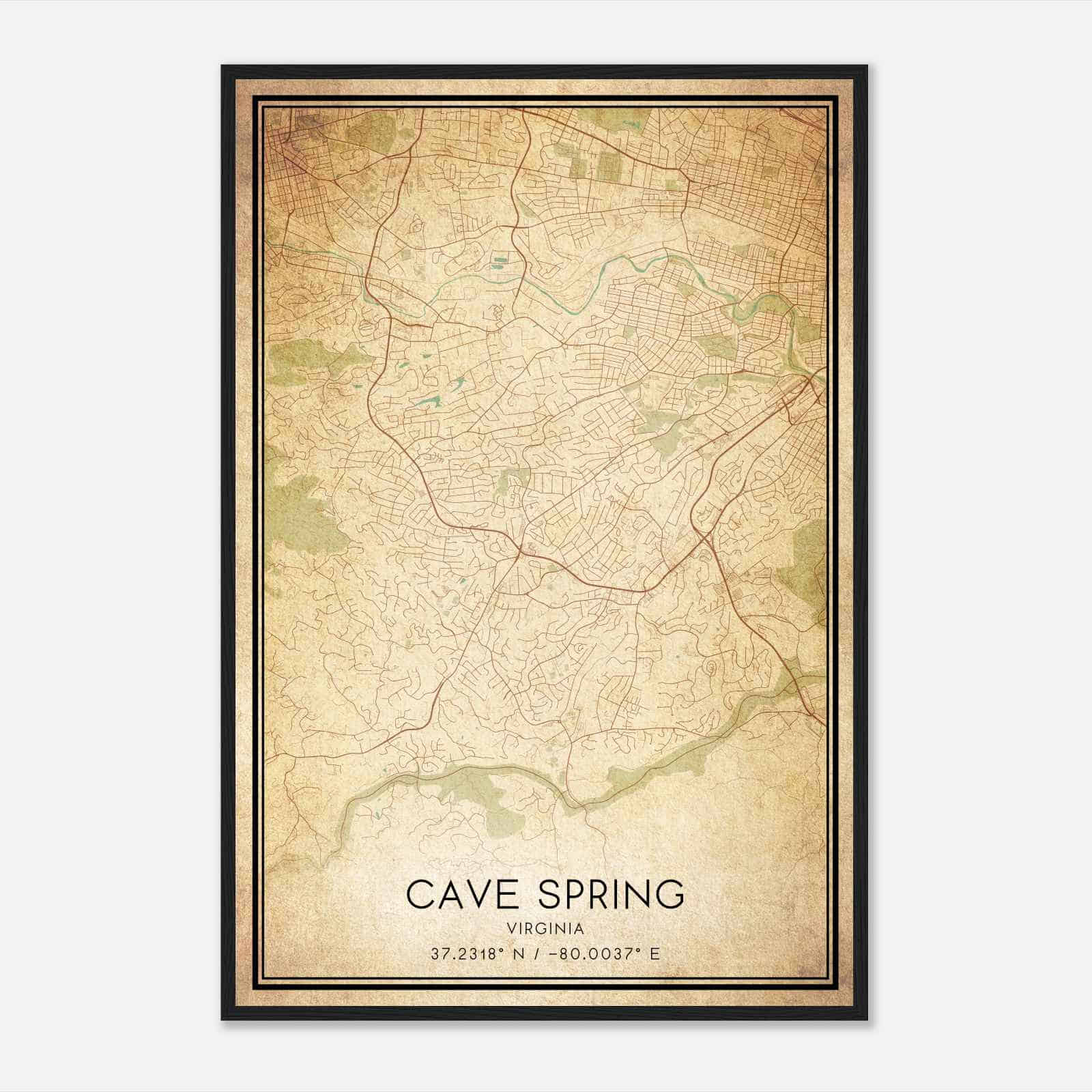 Vintage Cave Spring Virginia Map Poster, Modern Home Decor Wall Art ...