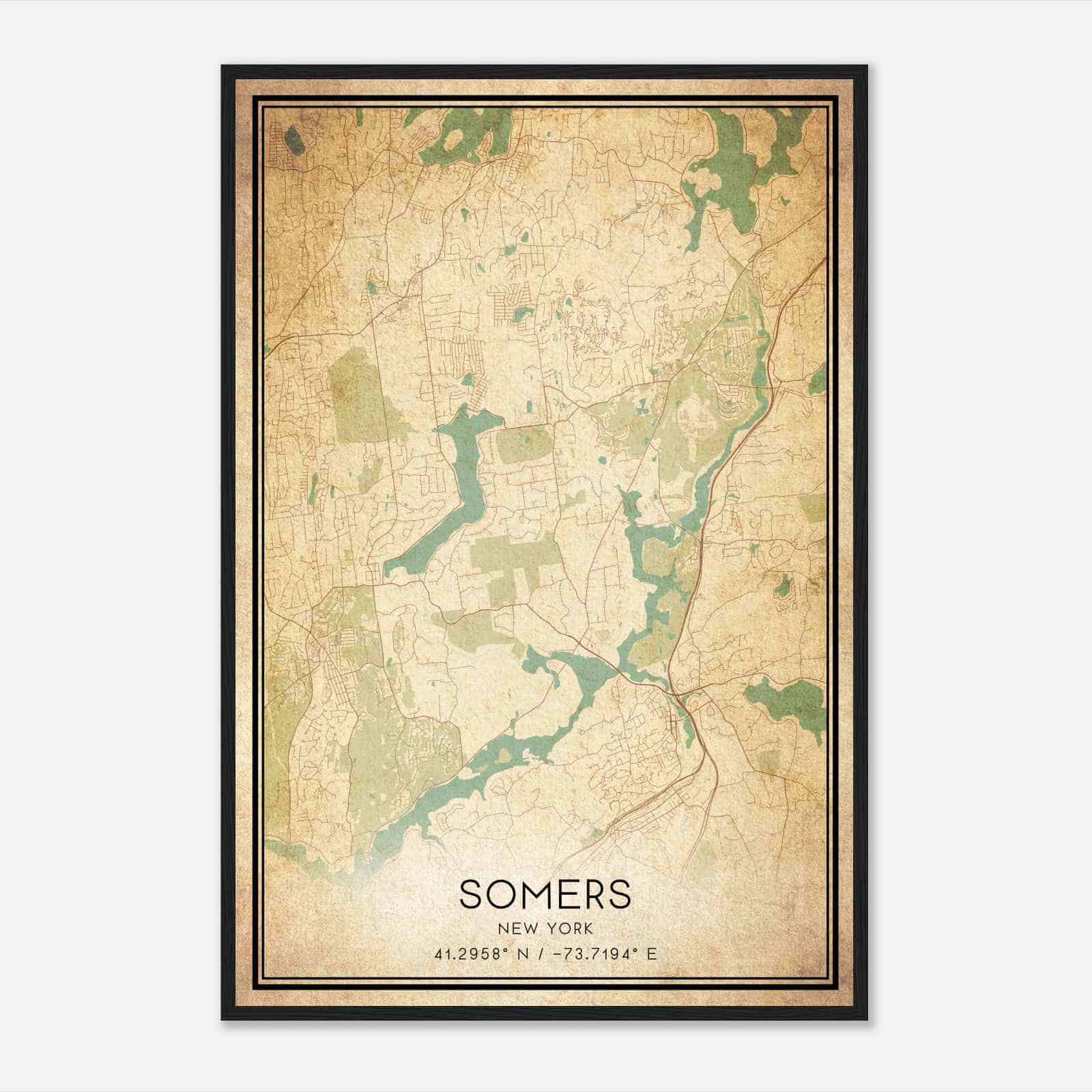 Vintage Somers New York Map Poster, Modern Home Decor Wall Art Print ...