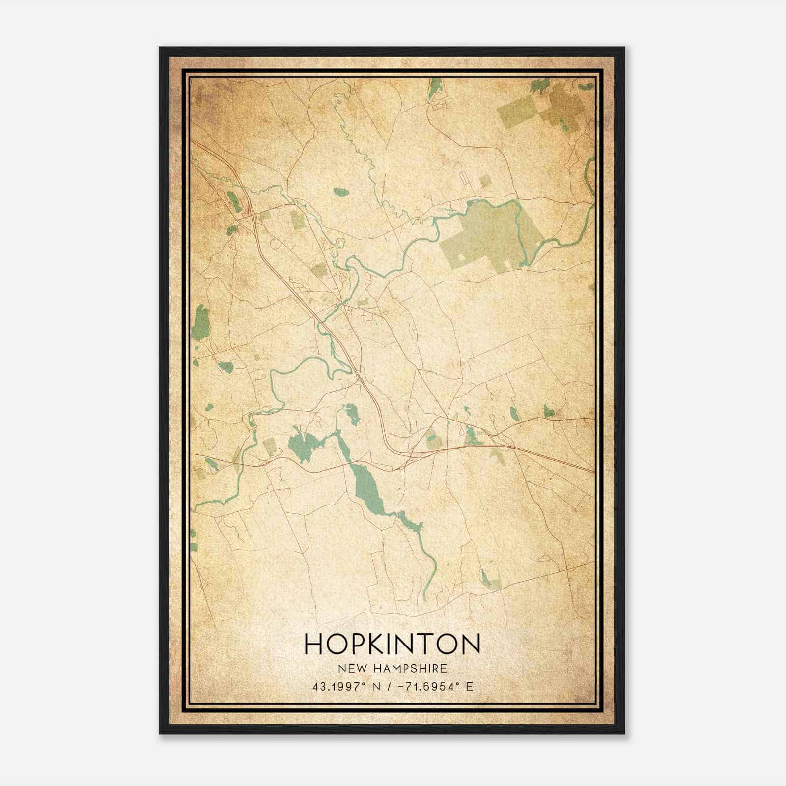 Vintage Hopkinton New Hampshire Map Poster, Modern Home Decor Wall Art ...