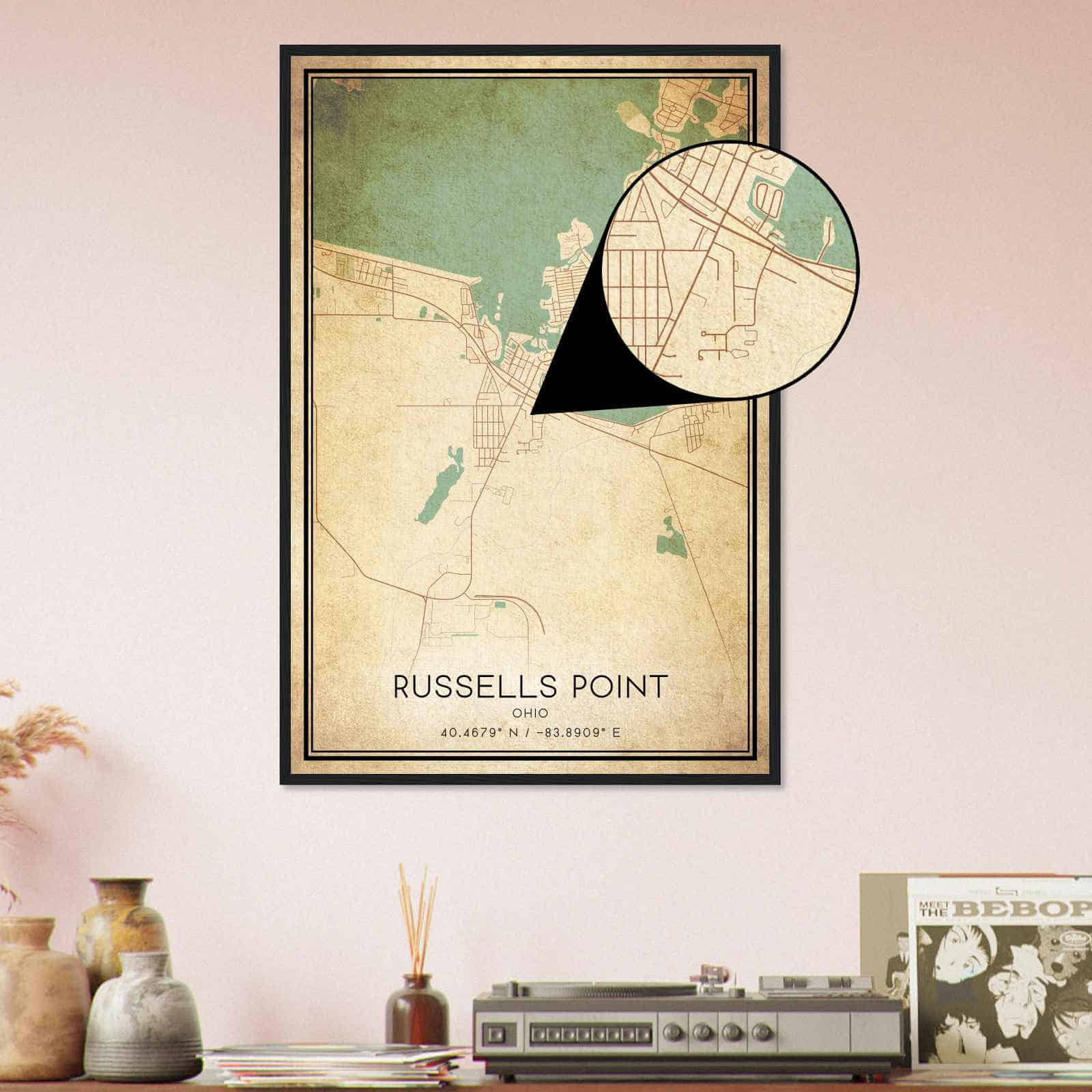 Vintage Russells Point Ohio Map Poster, Modern Home Decor Wall Art ...