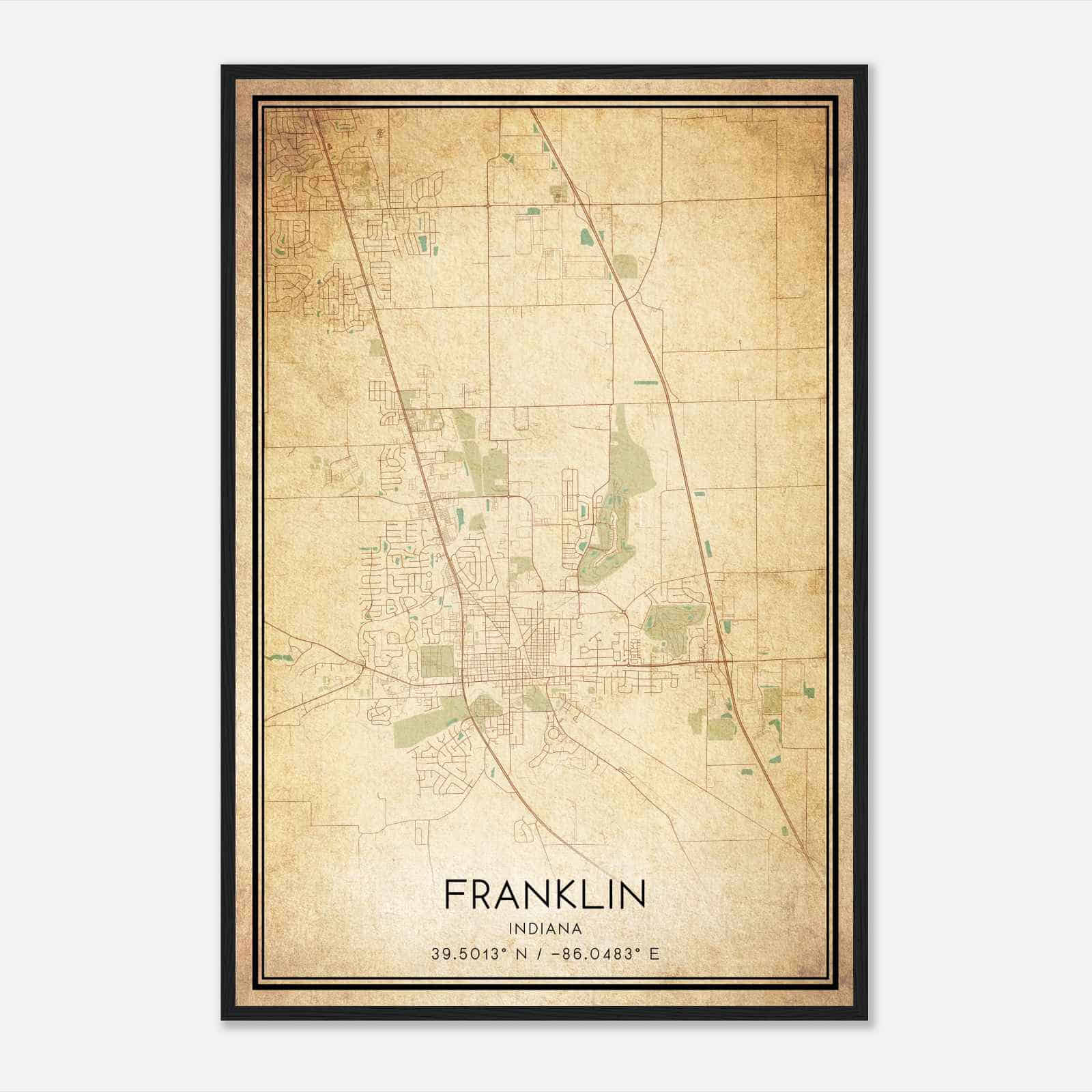 Vintage Franklin Indiana Map Poster, Modern Home Decor Wall Art Print ...
