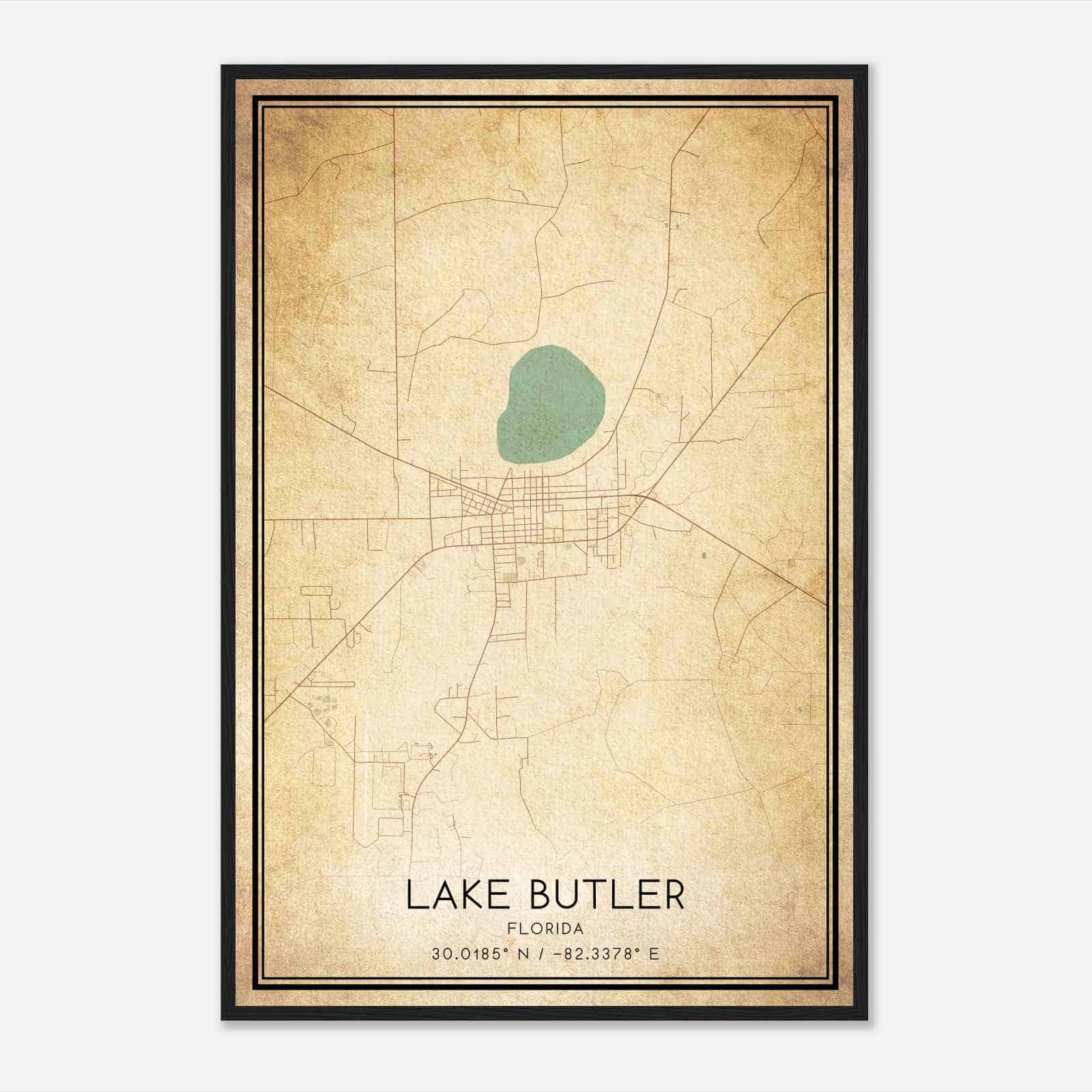 Vintage Lake Butler Florida Map Poster, Modern Home Decor Wall Art ...