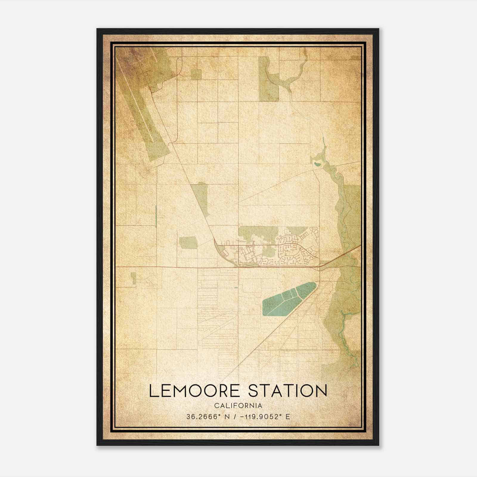 Vintage Lemoore Station California Map Poster, Modern Home Decor Wall ...