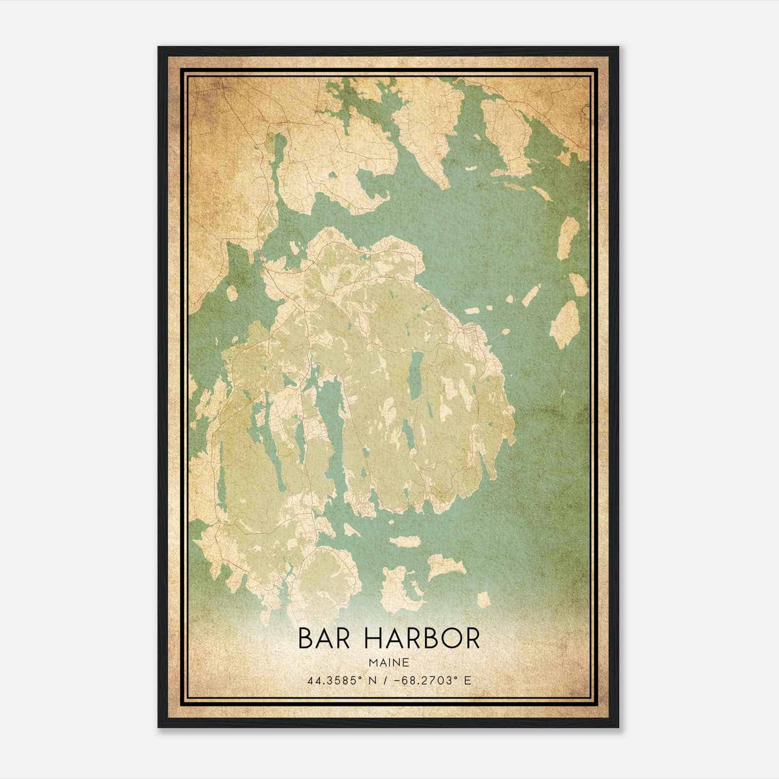 Vintage Bar Harbor Maine Map Poster, Modern Home Decor Wall Art Print ...