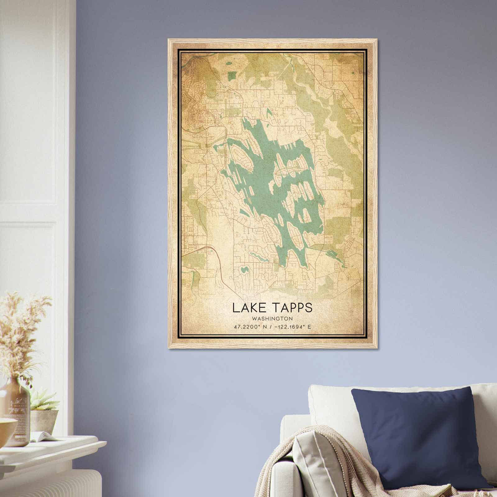 Vintage Lake Tapps Washington Map Poster, Modern Home Decor Wall Art ...