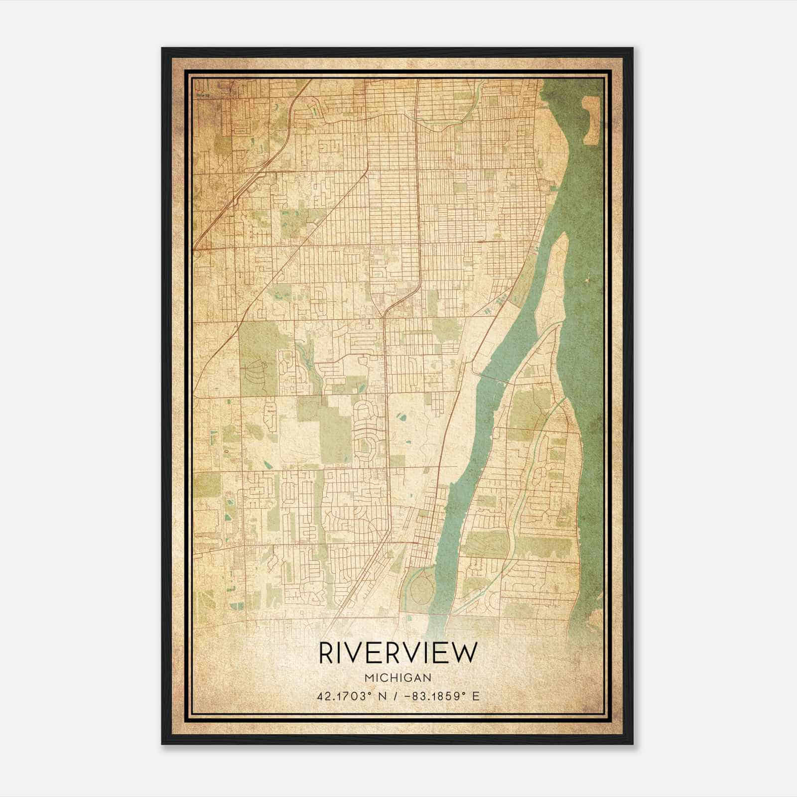 Vintage Riverview Michigan Map Poster, Modern Home Decor Wall Art Print ...