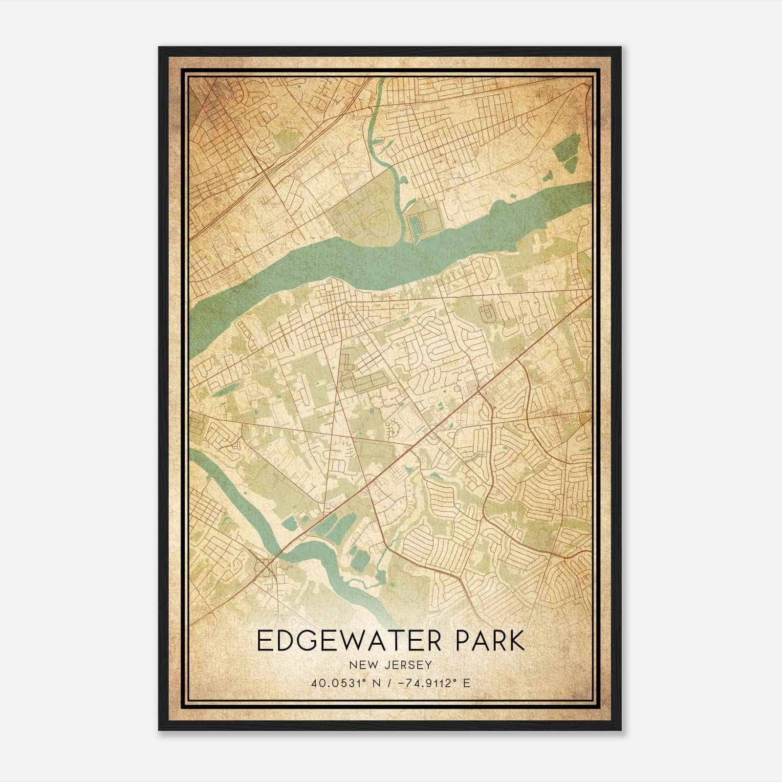 Vintage Edgewater Park New Jersey Map Poster, Modern Home Decor Wall ...