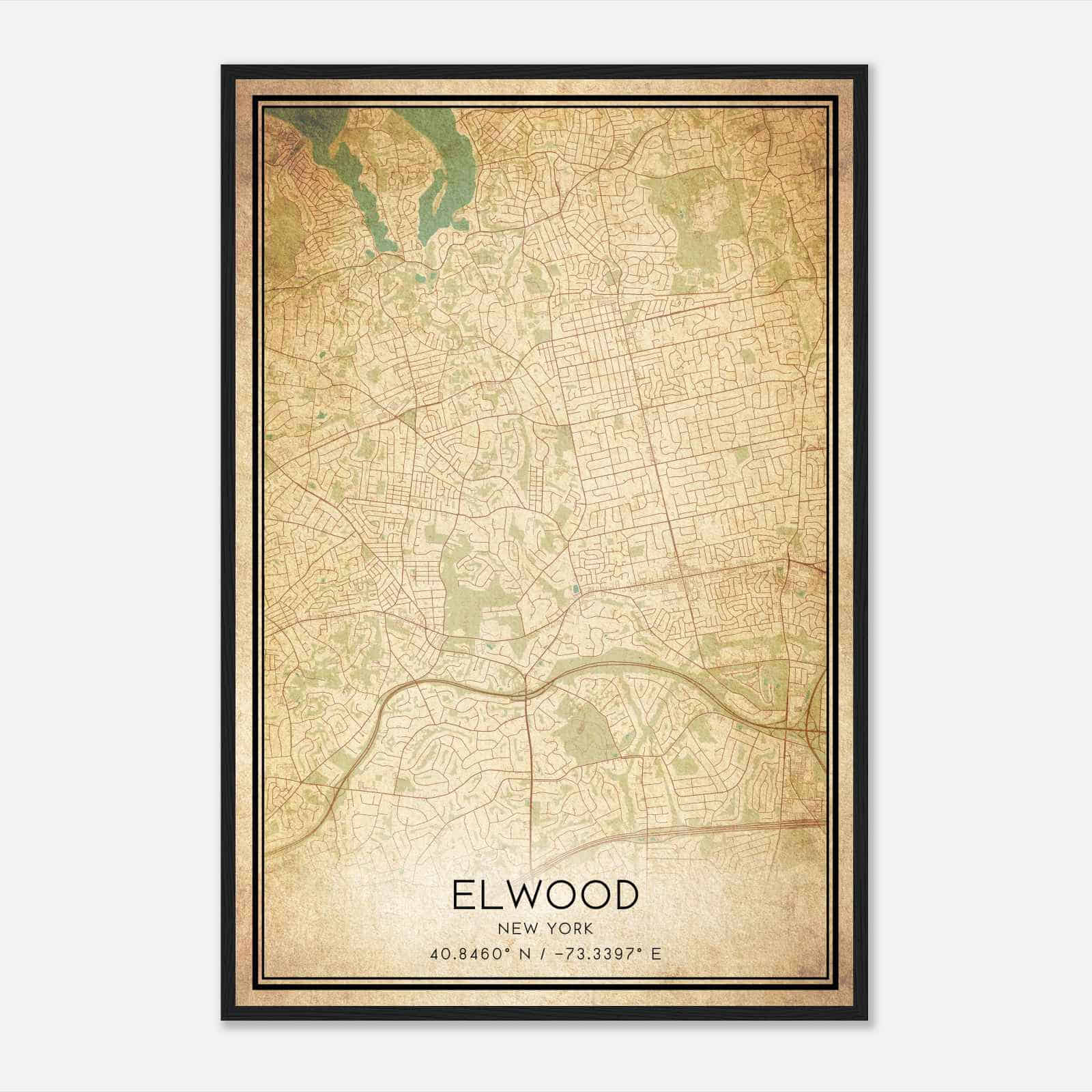 Vintage Elwood New York Map Poster, Modern Home Decor Wall Art Print ...