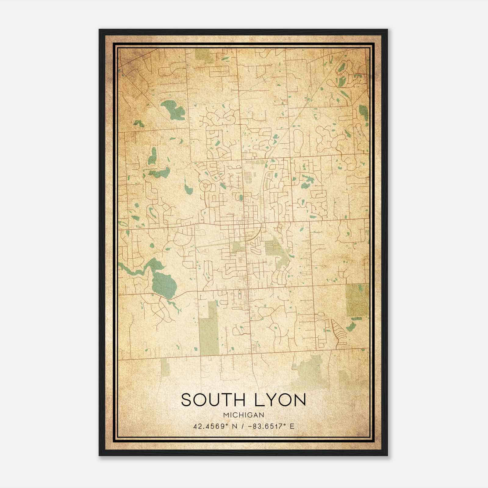 Vintage South Lyon Michigan Map Poster, Modern Home Decor Wall Art ...