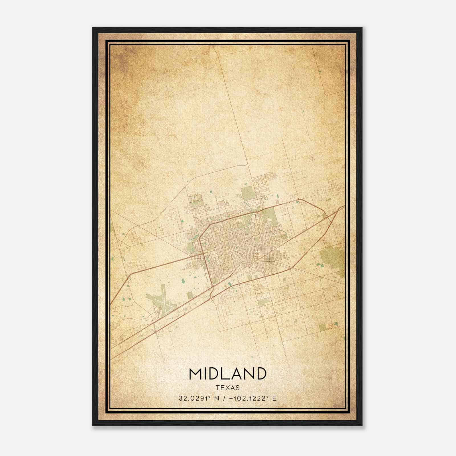 Vintage Midland Texas Map Poster, Modern Home Decor Wall Art Print ...