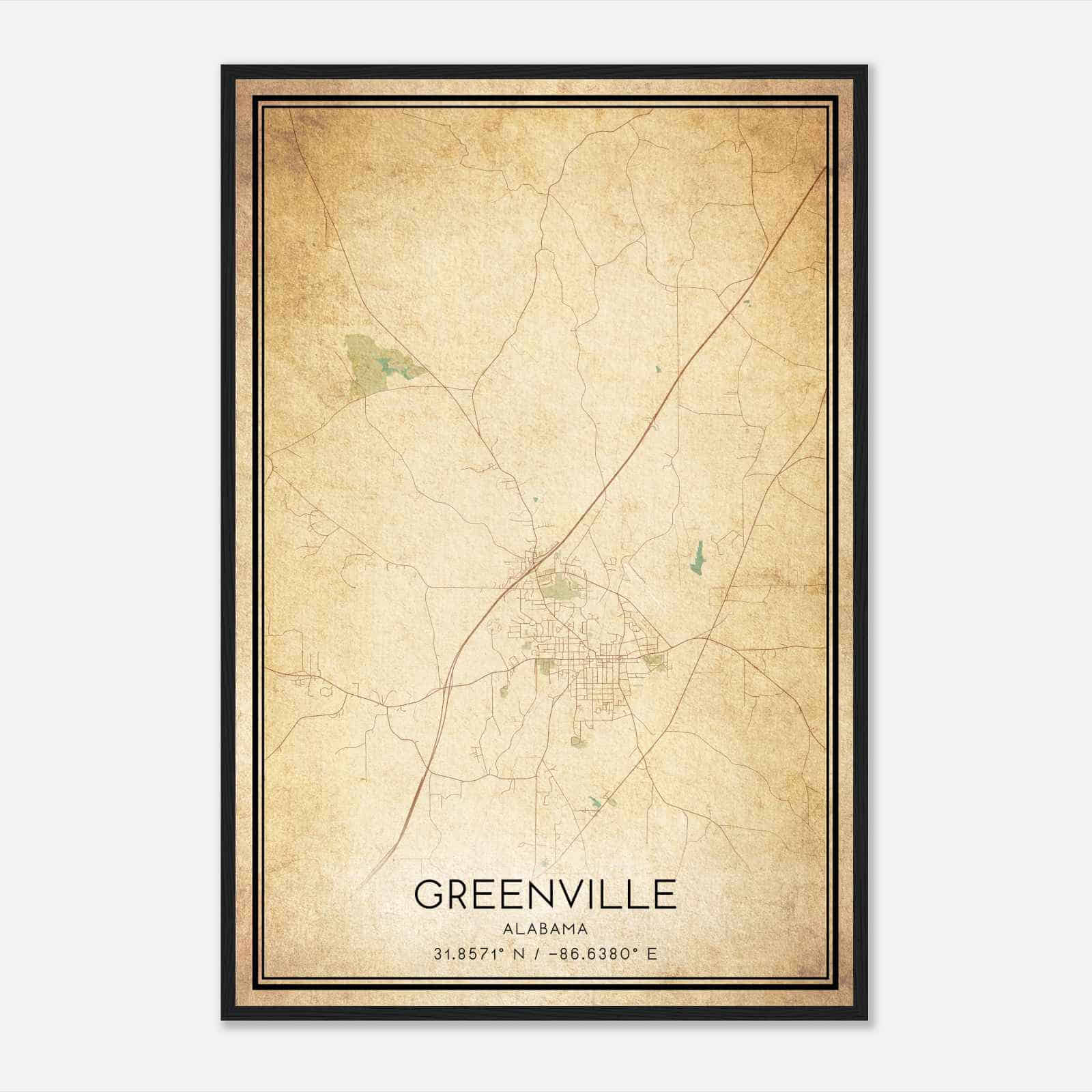 Vintage Greenville Alabama Map Poster, Modern Home Decor Wall Art Print ...