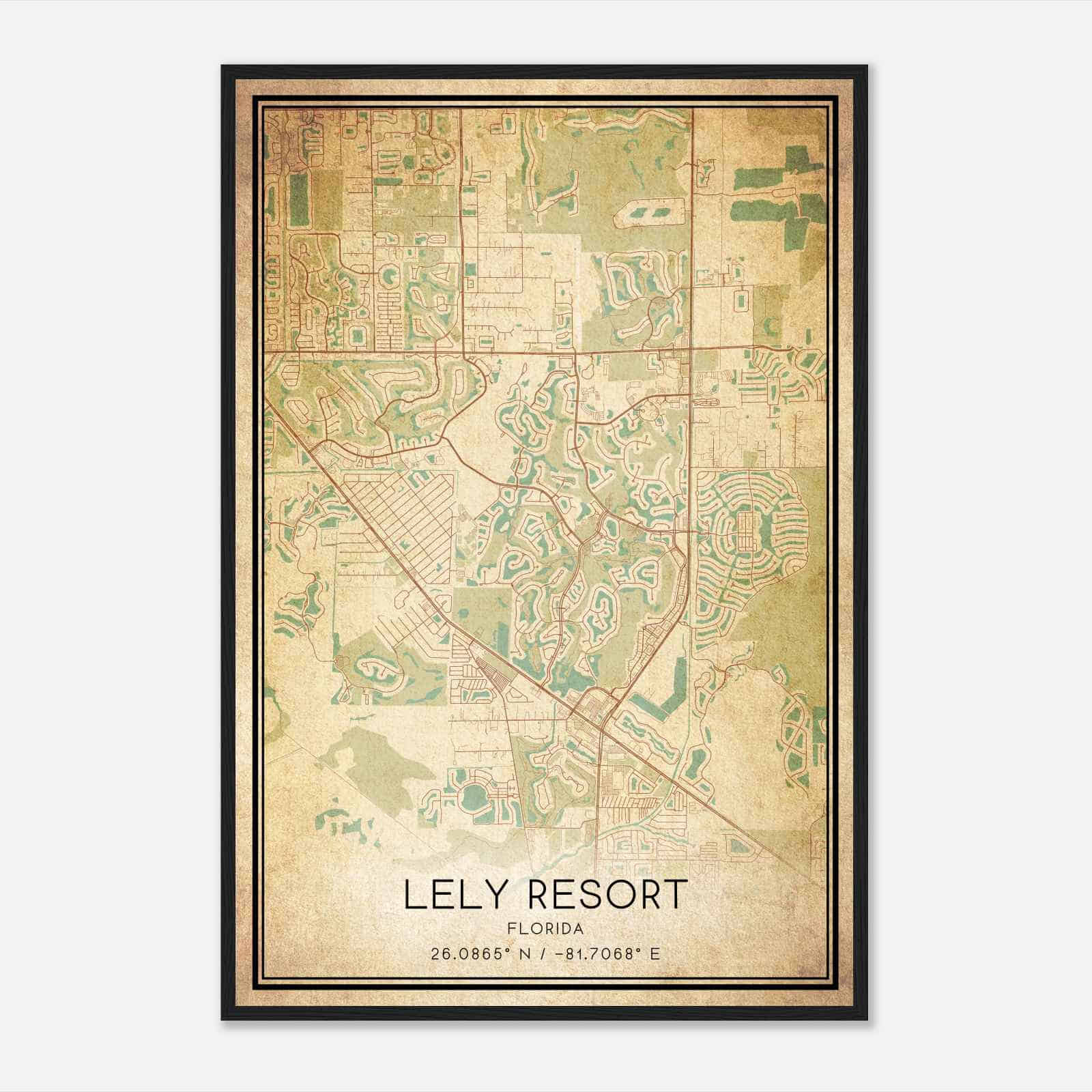 Vintage Lely Resort Florida Map Poster, Modern Home Decor Wall Art ...